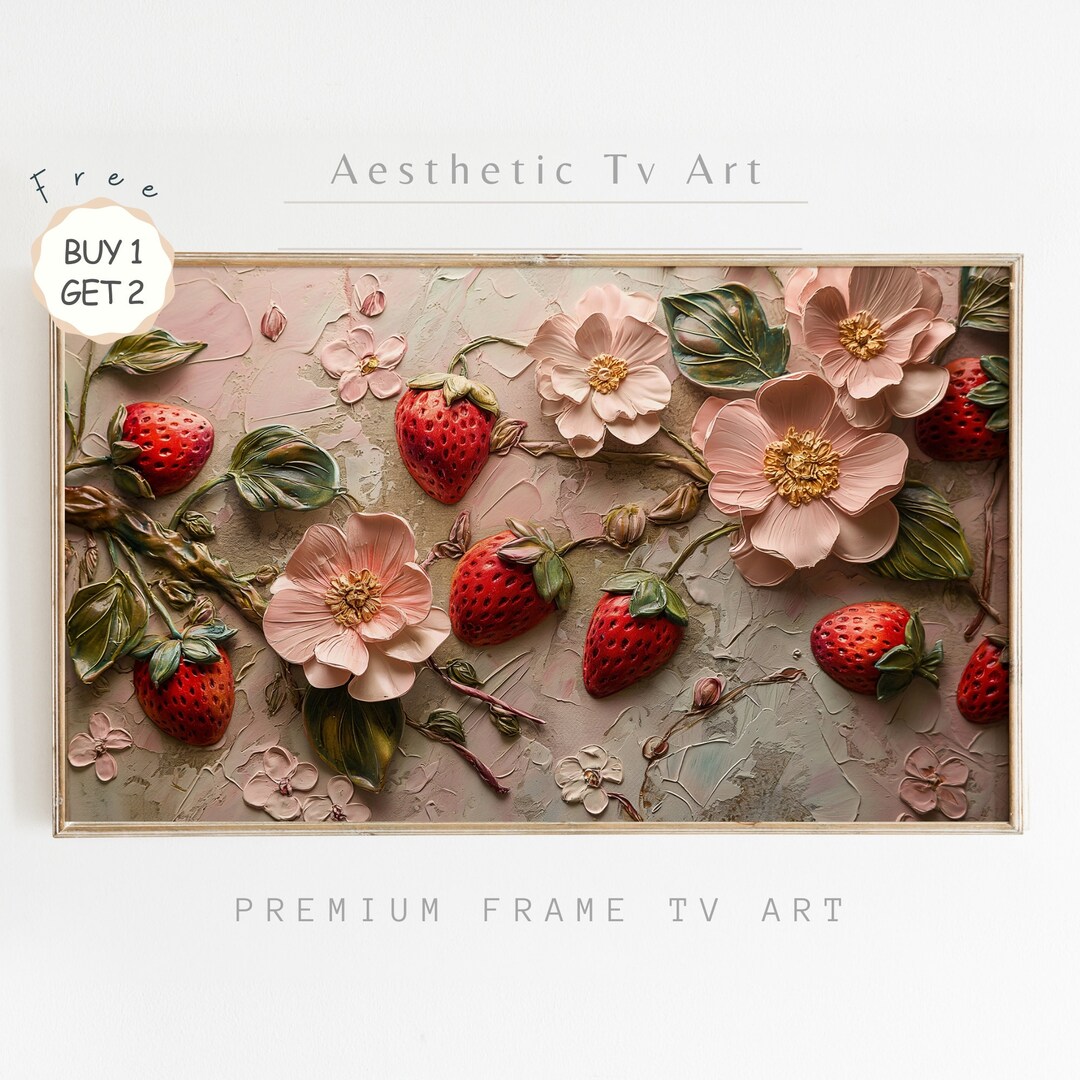 Spring Abstract Samsung Frame TV Art, Textured Strawberries and ...