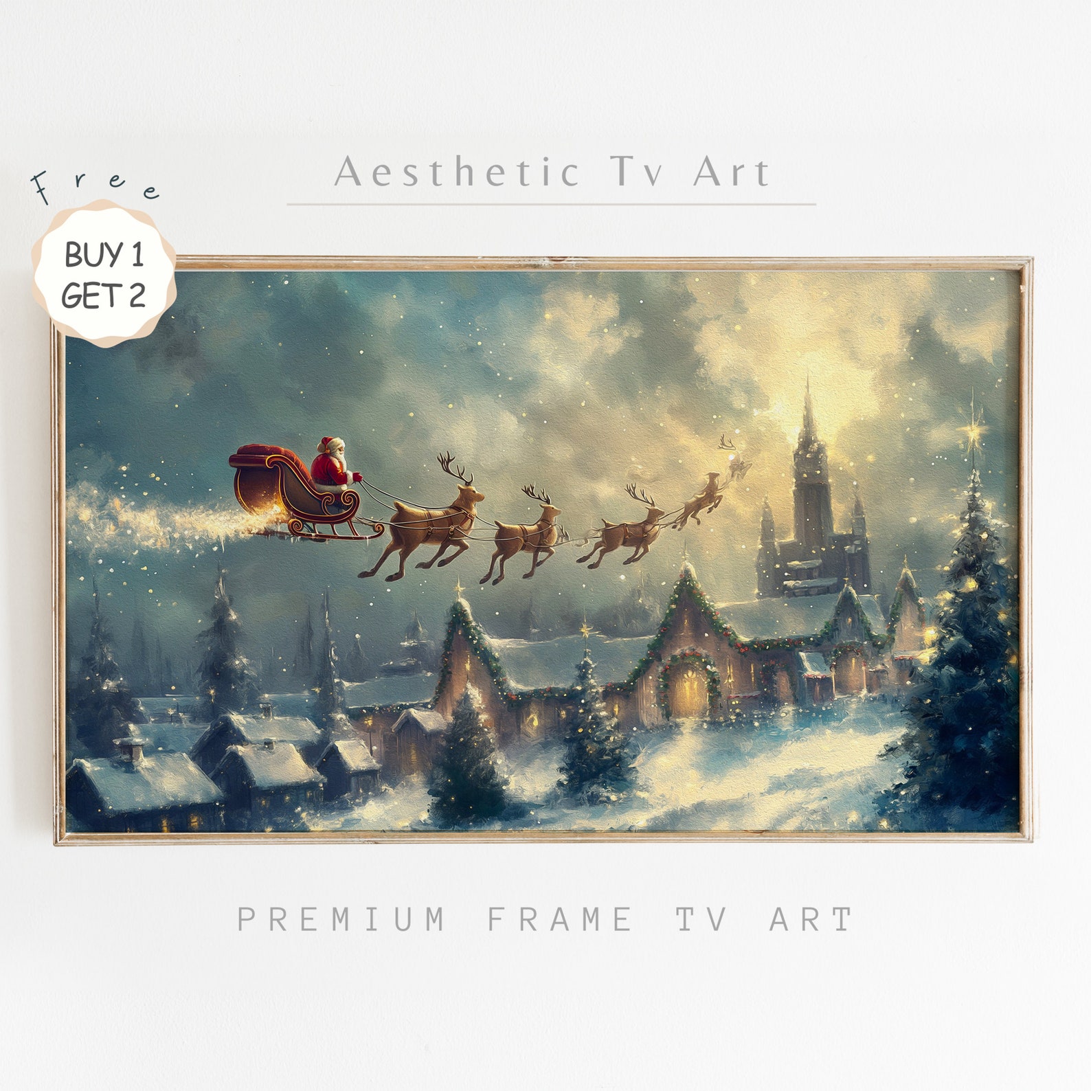 Vintage Abstract Christmas Samsung Frame TV Art, Santa’s Sleigh Art for ...