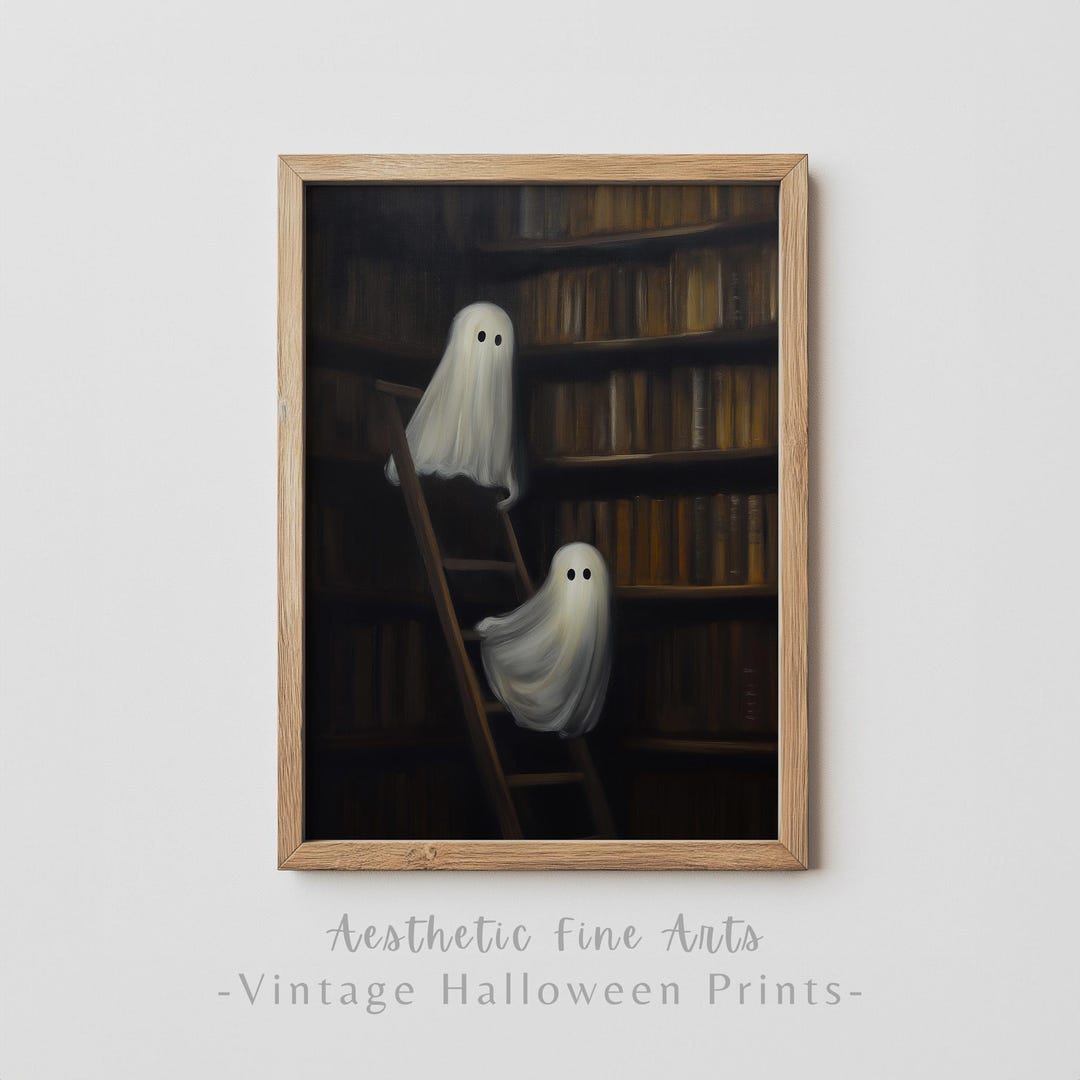 Vintage Halloween Library Ghosts, Printable Ghost Wall Art, Moody ...