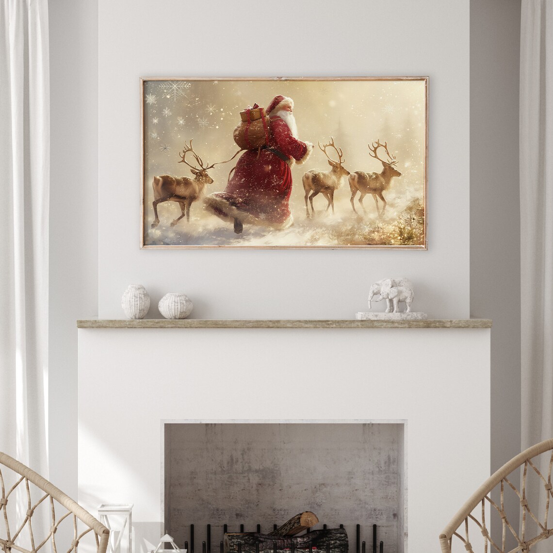 Vintage Christmas Samsung Frame TV Art, Santa Claus Art for TV ...