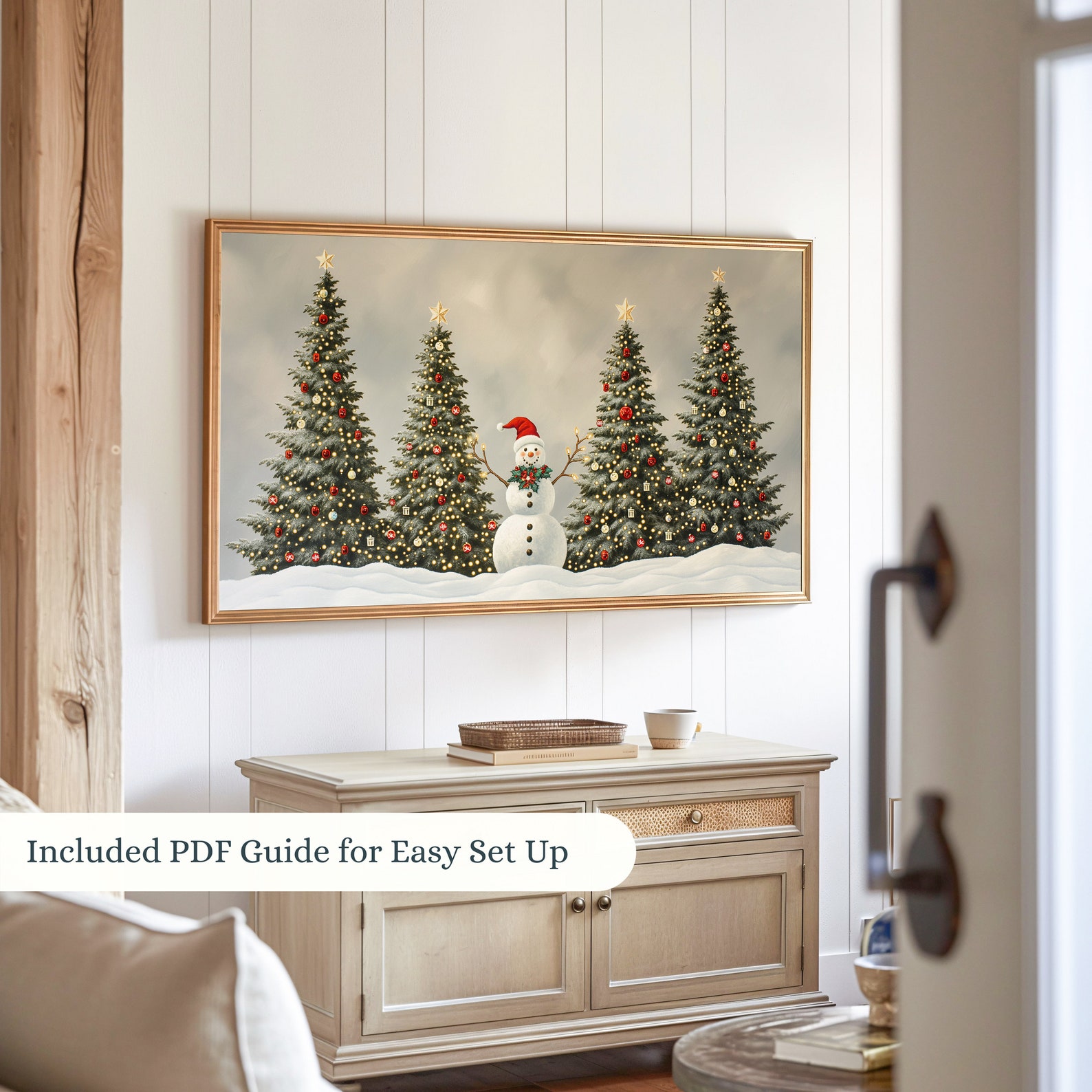 Vintage Snowman Christmas Frame Tv Art, Neutral Winter Holiday Decor ...