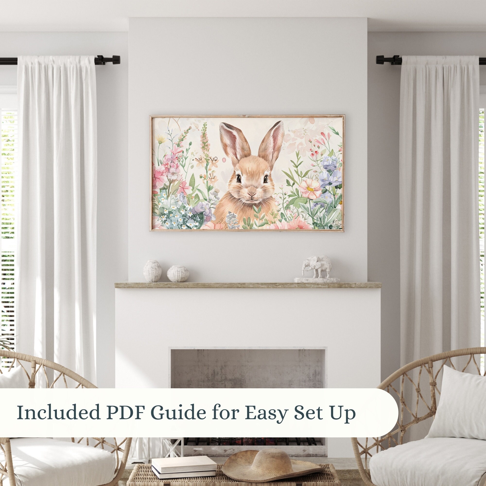 Easter Bunny Frame TV Art, Watercolor Painting of Easter, Spring ...