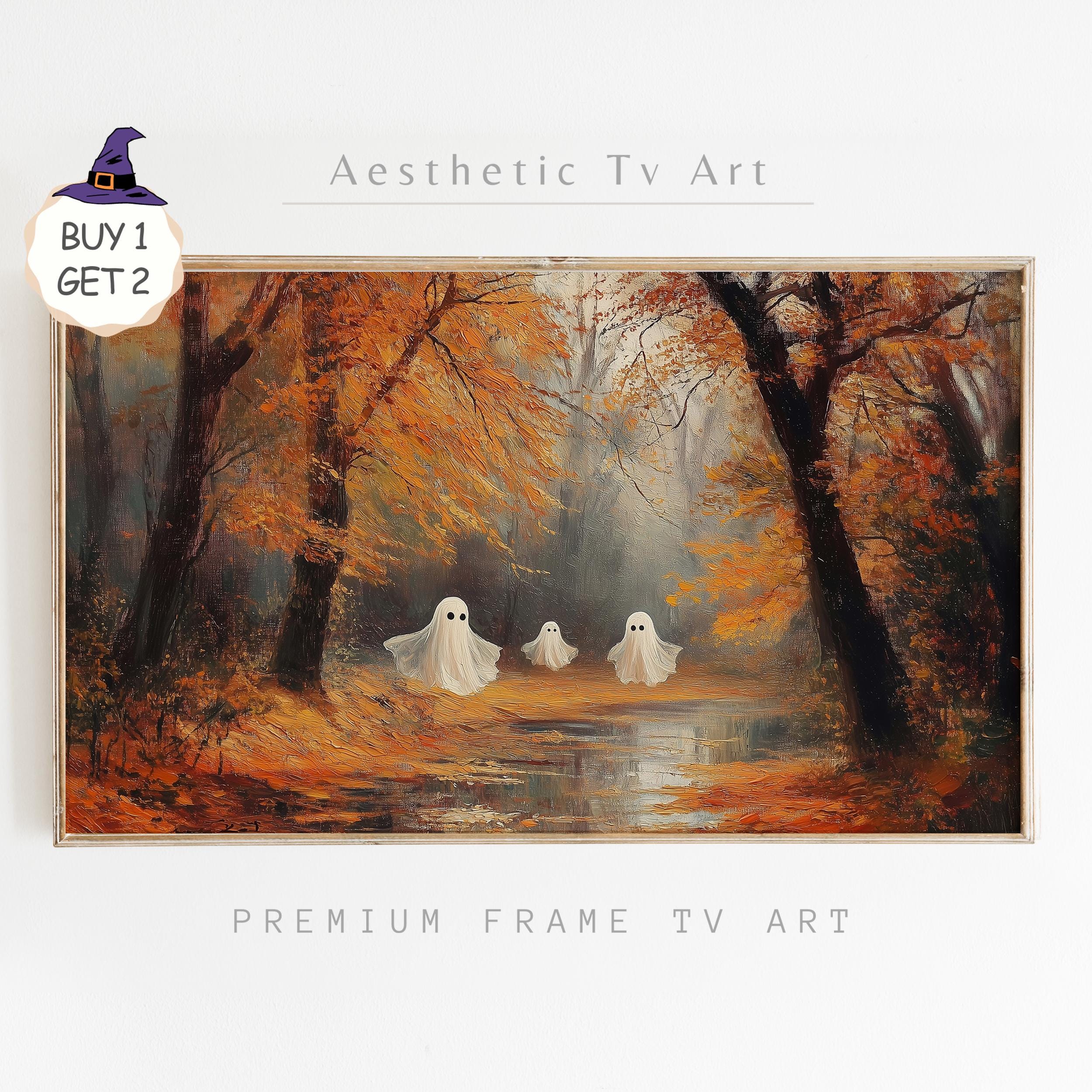 Halloween Samsung Frame TV, Cute Ghost Family in Vintage Landscape ...