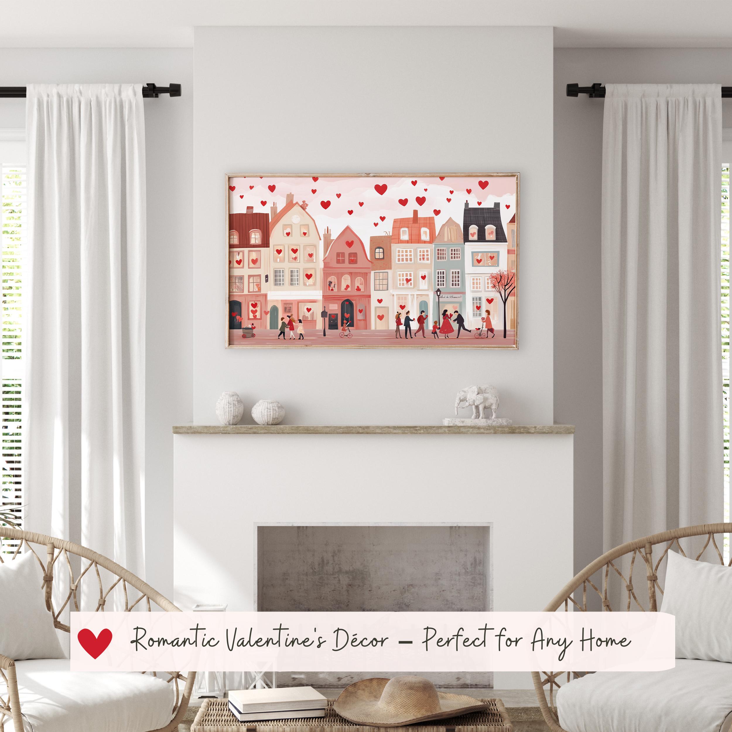 Pink Romantic Valentine's Day Village Frame TV Art, Heart-filled ...