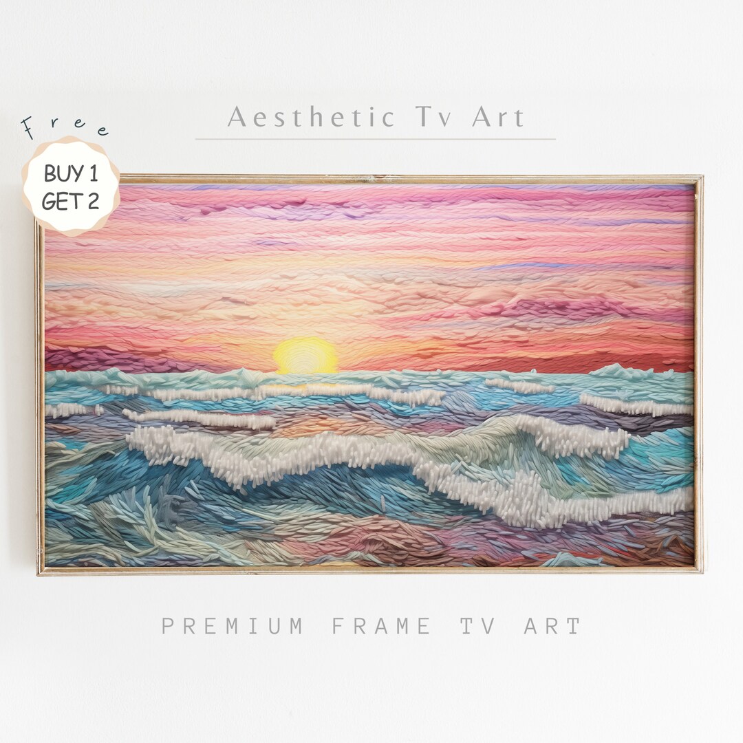 Summer Sunset Landscape Painting Frame TV Art, Textured Summer Ocean ...