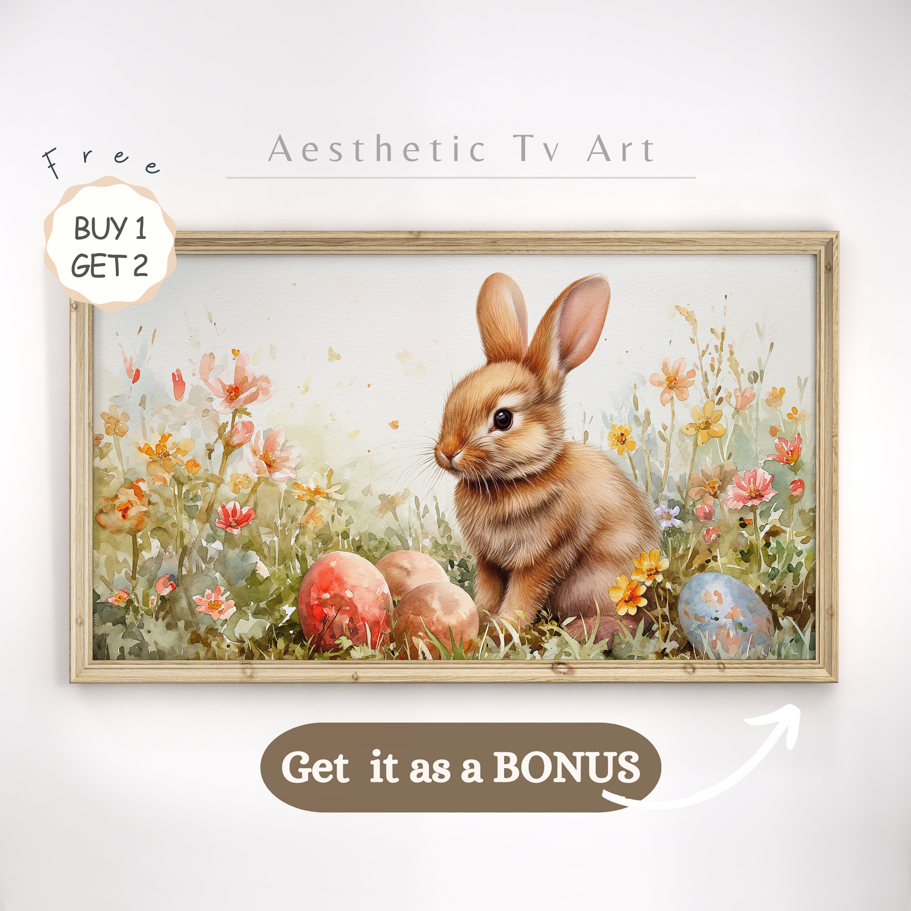 Easter Bunnies Frame TV Art, Cute Bunnies Eating Strawberries, Spring ...
