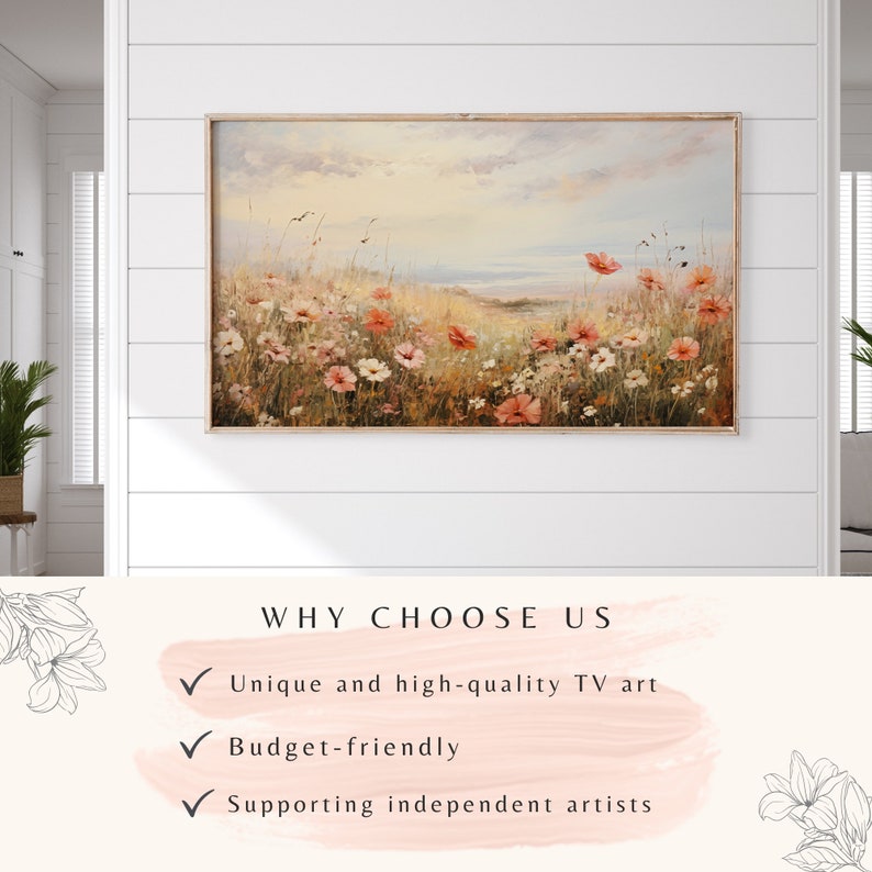 Vintage Samsung TV Frame Art, Wildflowers Meadow During the Spring Oil ...