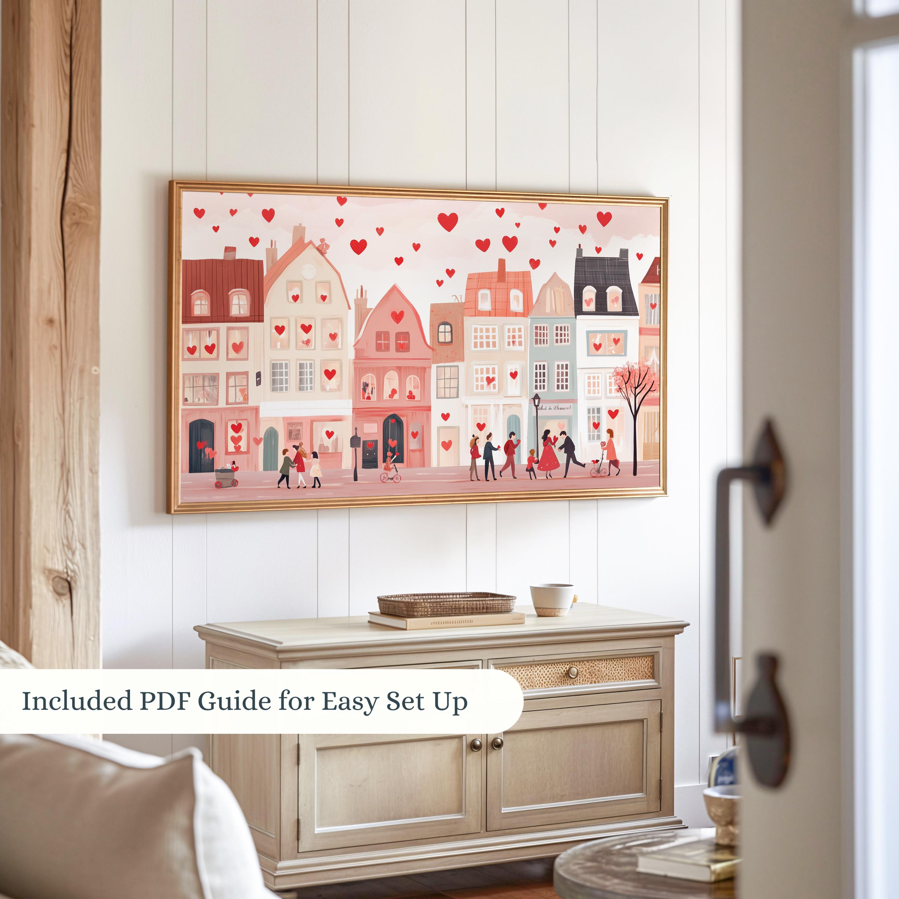 Pink Romantic Valentine's Day Village Frame TV Art, Heart-filled ...