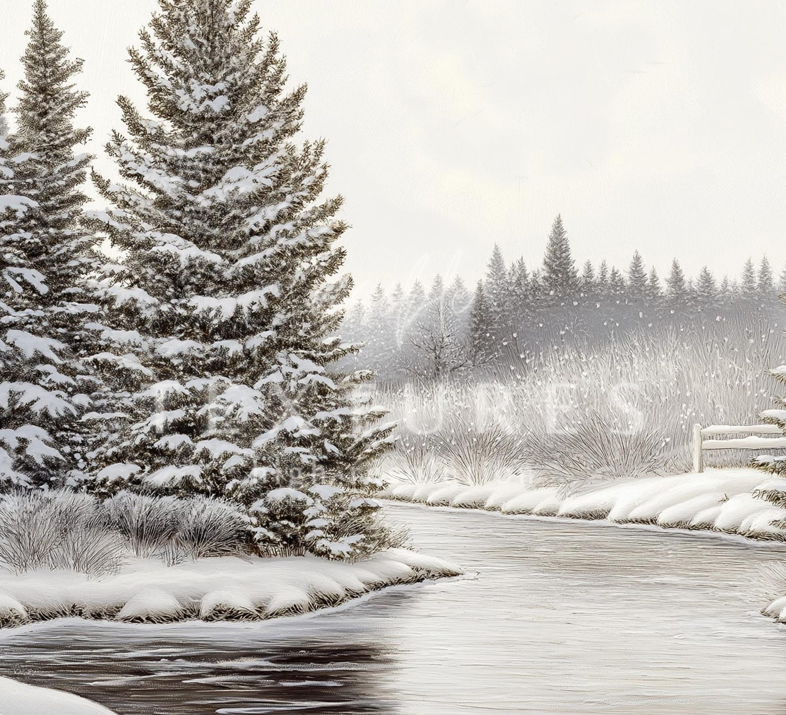 Muted Winter Landscape Painting for Frame TV, Neutral Snowy Landscape ...