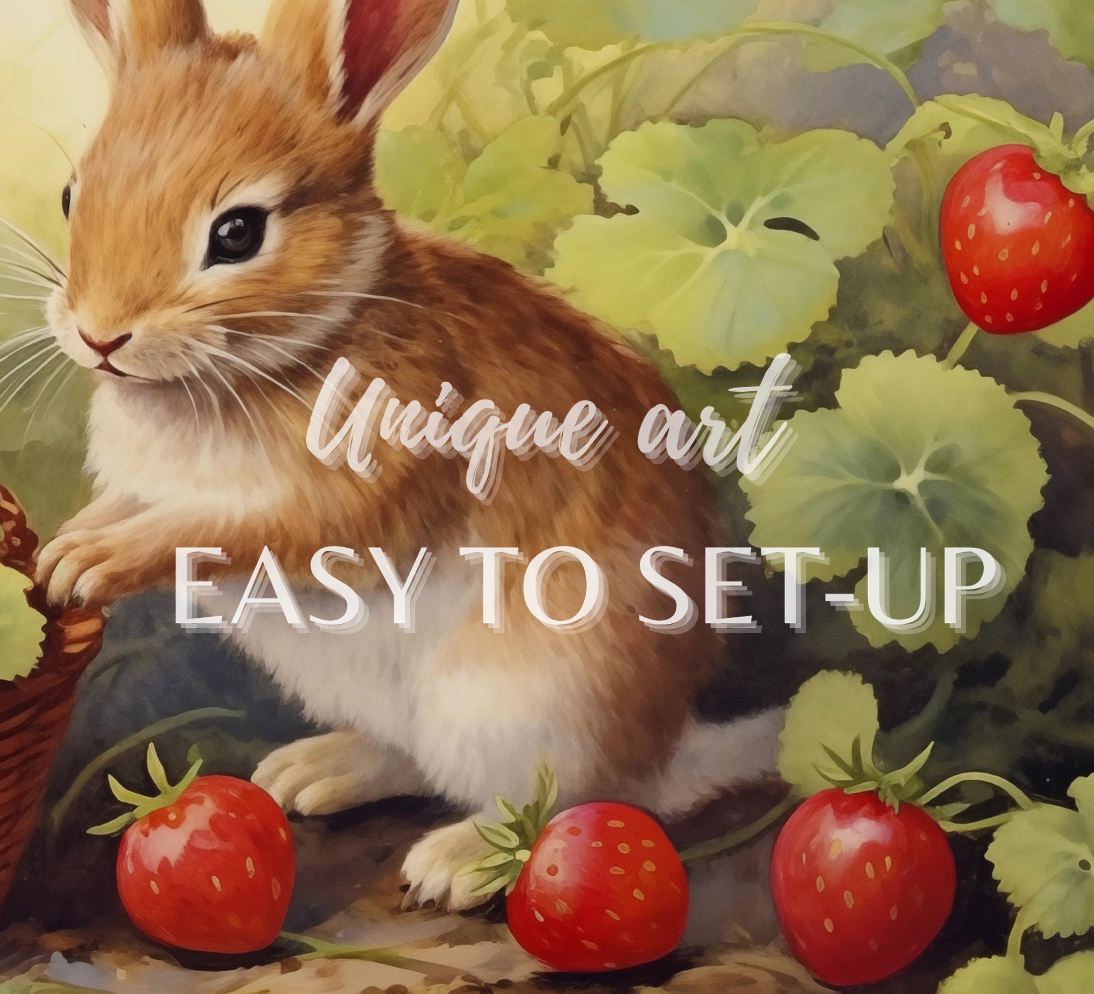 Easter Bunnies Frame TV Art, Cute Bunnies Eating Strawberries, Spring ...