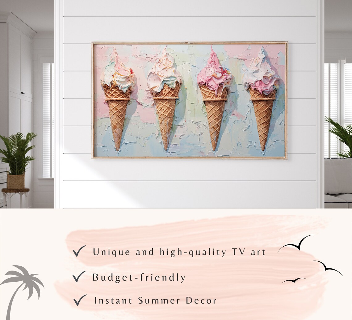 Textured Summer Abstract Oil Painting for Frame TV, Soft Pastel Toned ...