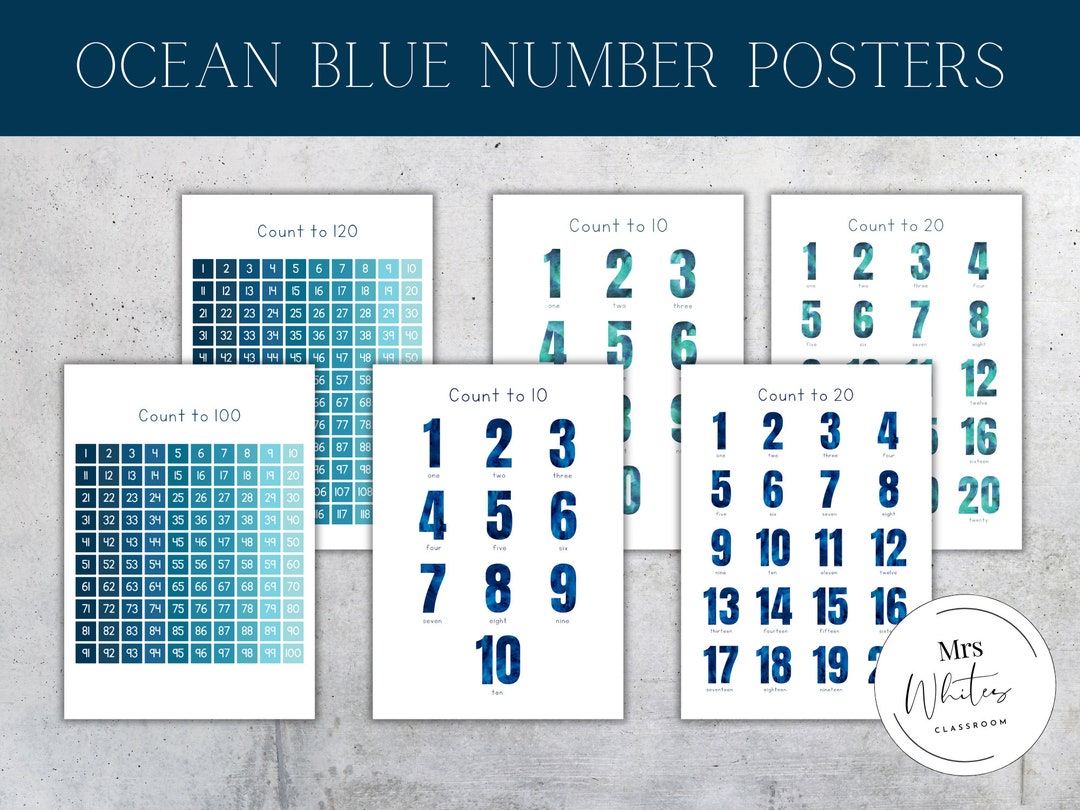 Ocean Blue Number Posters | Hundred Number Chart | Under the Sea ...