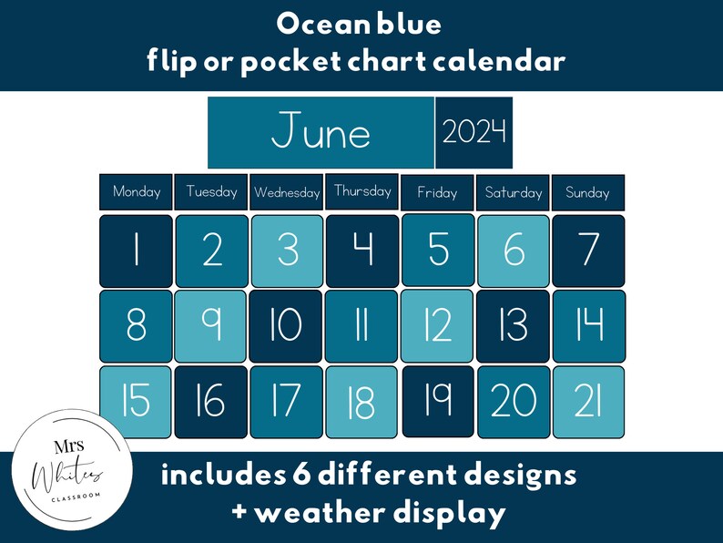 Ocean Blue Flip Calendar | Pocket Chart Calendar | Class Calendar up to ...