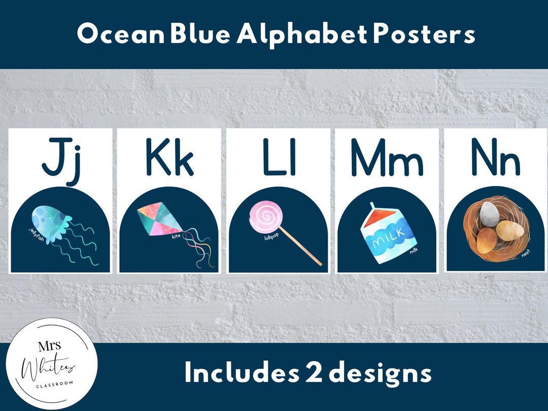 Ocean Blue Alphabet Posters - Watercolour - Etsy