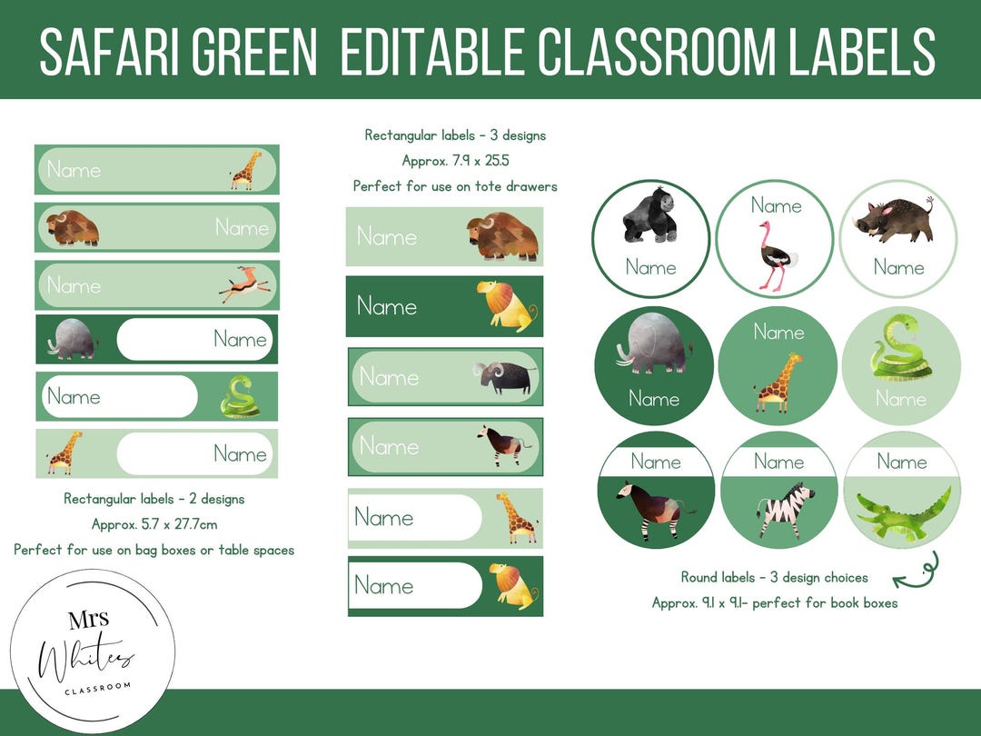 Jungle | Safari Green Classroom Labels | Classroom Décor - Etsy