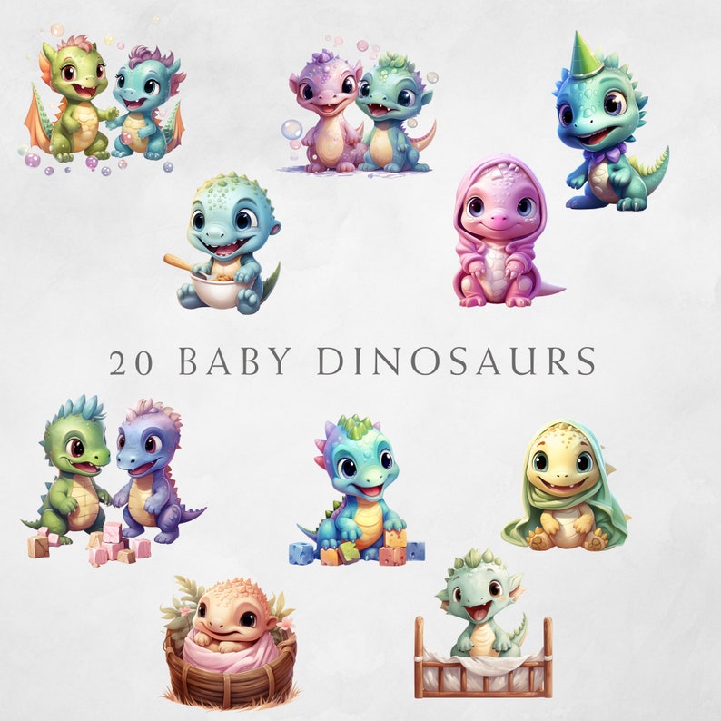 Baby Dinosaur Clipart Bundle PNG Watercolor, Cute Dino Dinosaur ...