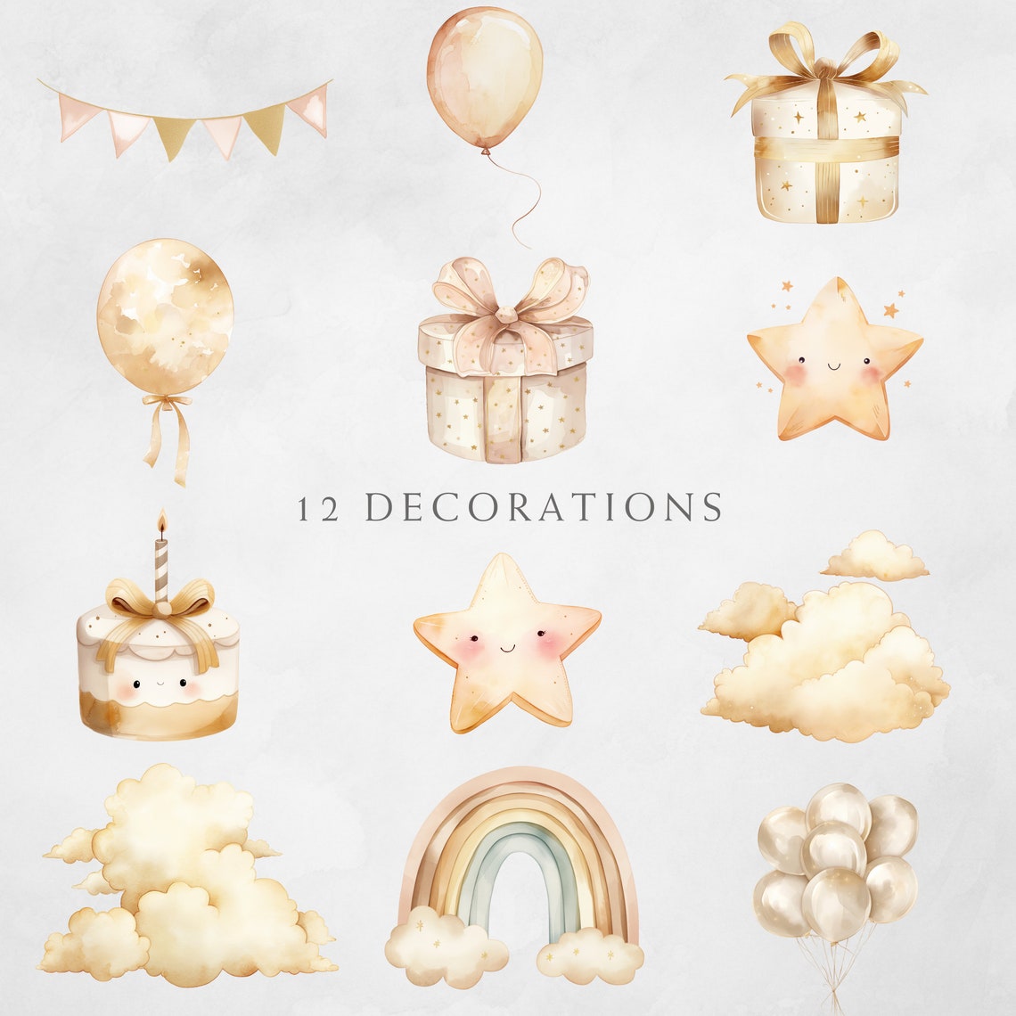 Cute Unicorn Birthday Party Clipart, Watercolor Unicorn Birthday PNG ...