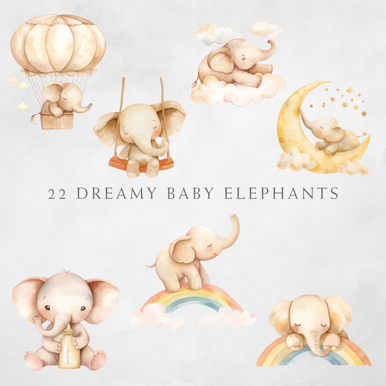 Sleeping Baby Elephant Clipart PNG Watercolor, Cute Beige Boho Baby ...