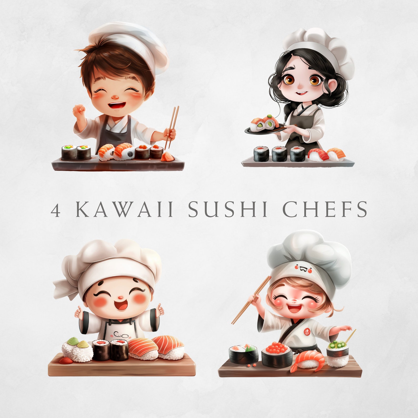 Cute Sushi Clipart Kawaii PNG Watercolor, Japanese Sushi Chef Food ...