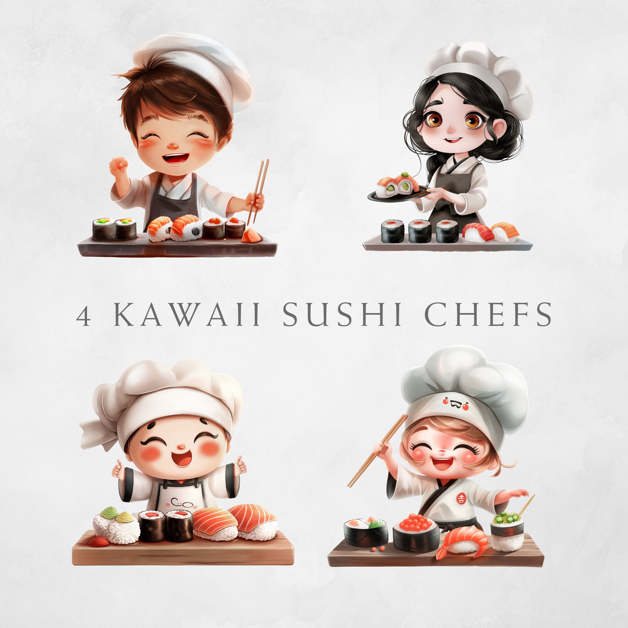Cute Sushi Clipart Kawaii PNG Watercolor, Japanese Sushi Chef Food ...