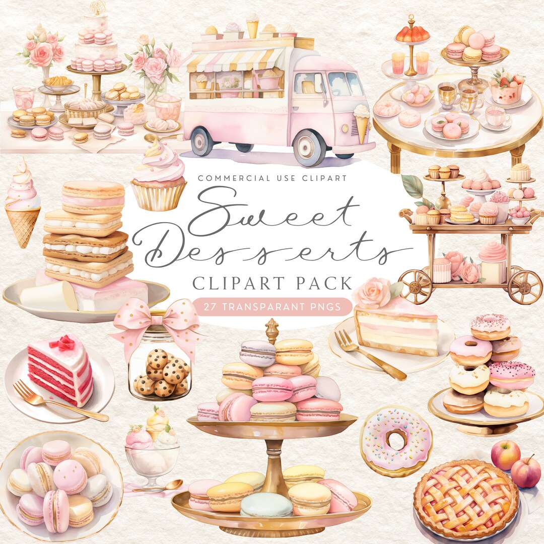 Dessert Clipart Watercolor Pie, Ice Cream Smore Cookie Macaron ...