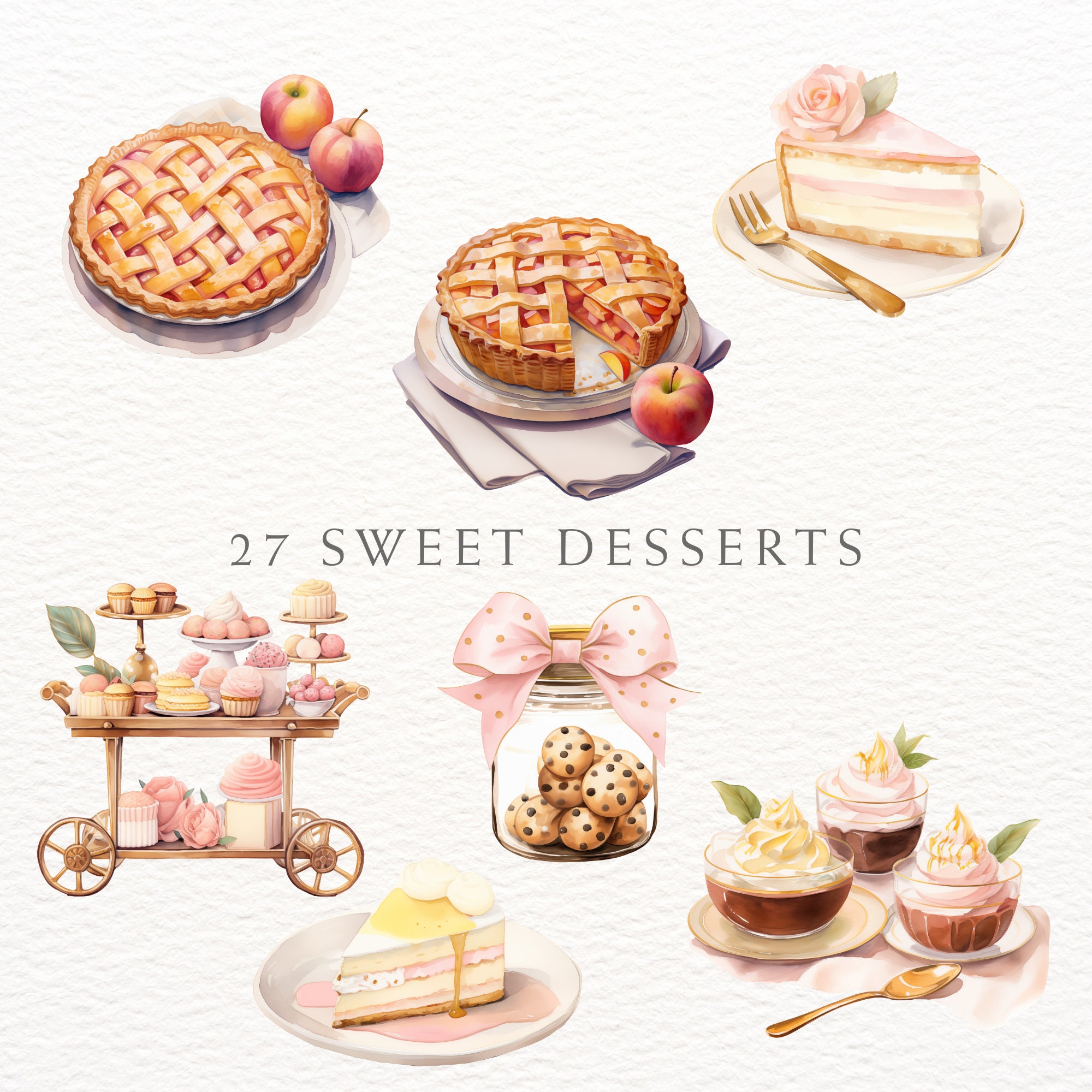 Dessert Clipart Watercolor Pie, Ice Cream Smore Cookie Macaron ...