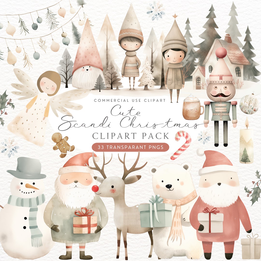 Nordic Christmas Clipart Watercolor PNG, Cute Scandinavian Christmas ...