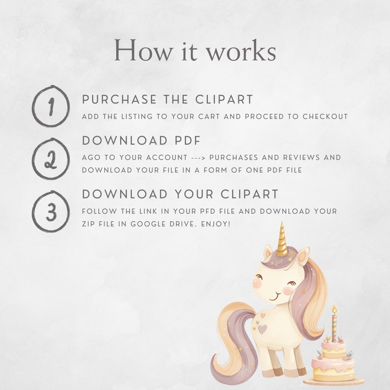 Cute Unicorn Birthday Party Clipart, Watercolor Unicorn Birthday PNG ...