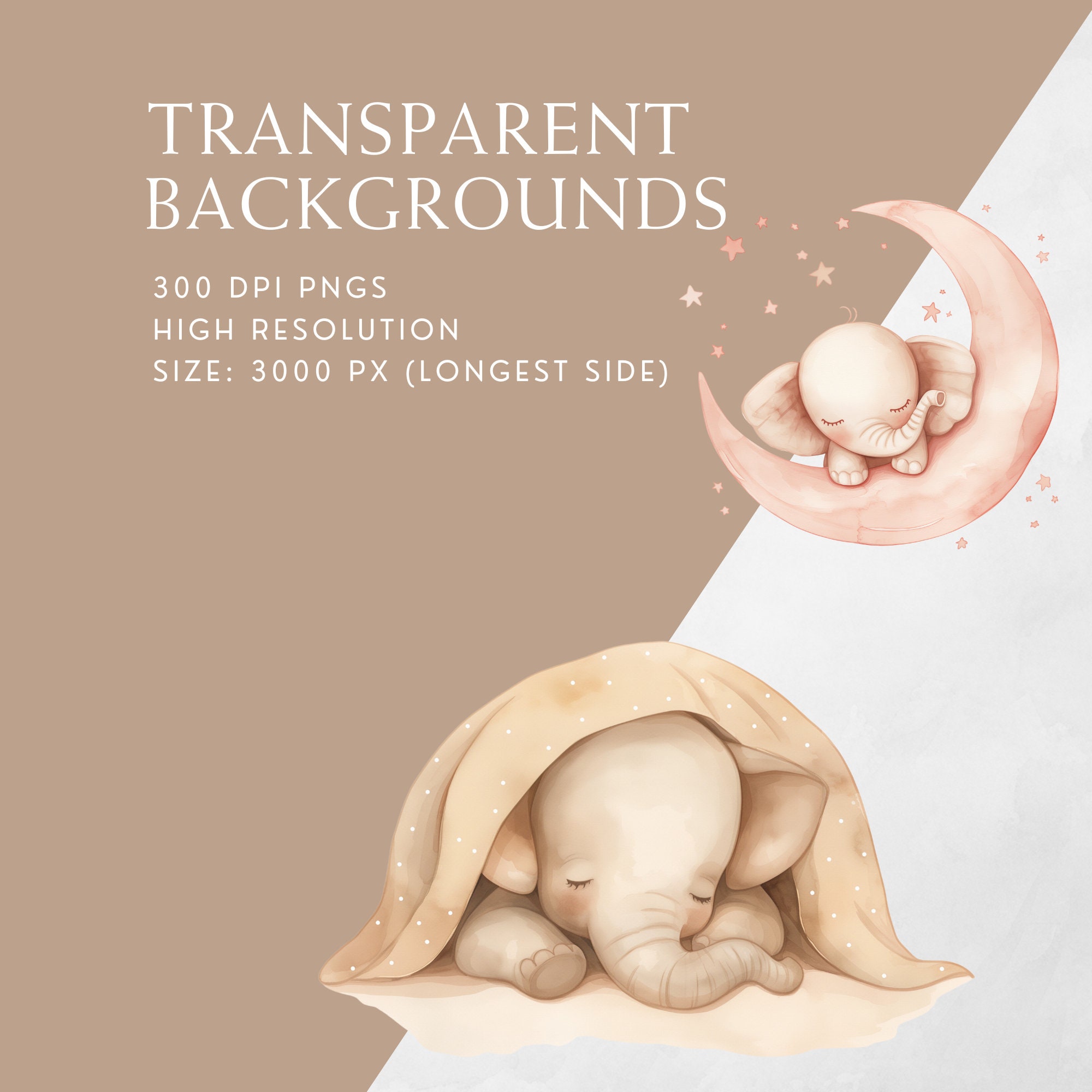 Sleeping Baby Elephant Clipart Bundle PNG Watercolor, Cute Baby Boy ...