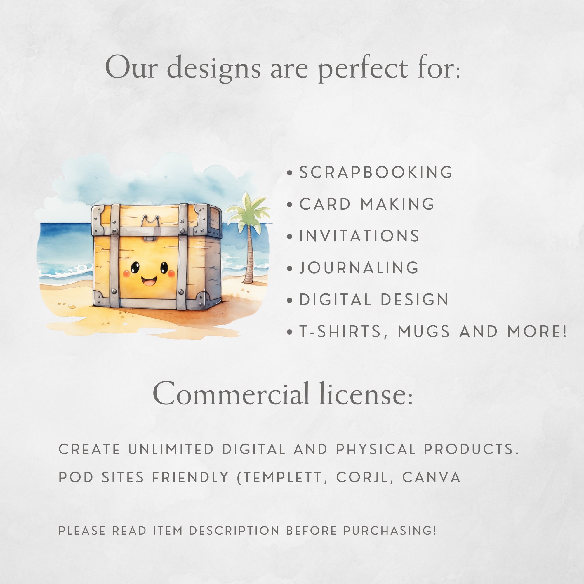 Cute Kawaii Summer Beach Clipart Watercolor, Kawaii Fruits Ice Cream ...