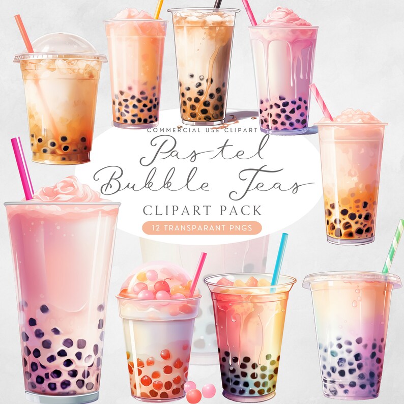19 Boba Tea Clipart PNG Watercolor, Pastel Bubble Milk Tea Clipart ...