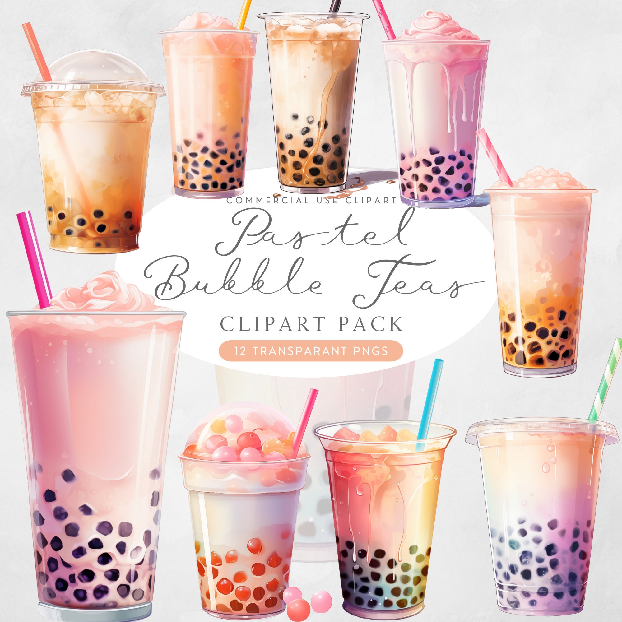 19 Boba Tea Clipart PNG Watercolor, Pastel Bubble Milk Tea Clipart ...
