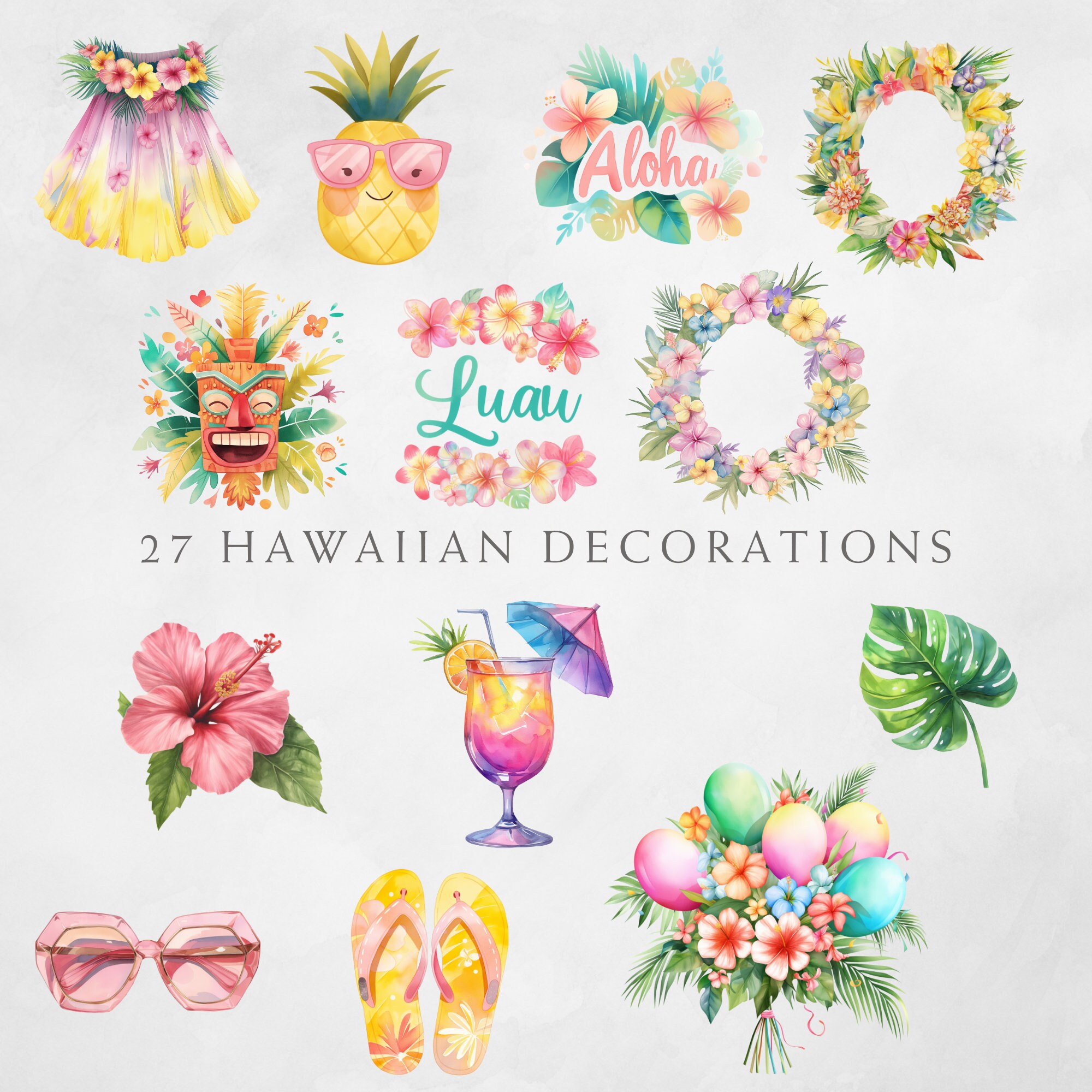 Cute Hawaii Hula Girl Clipart Watercolor PNG, Aloha Tropical Flowers ...