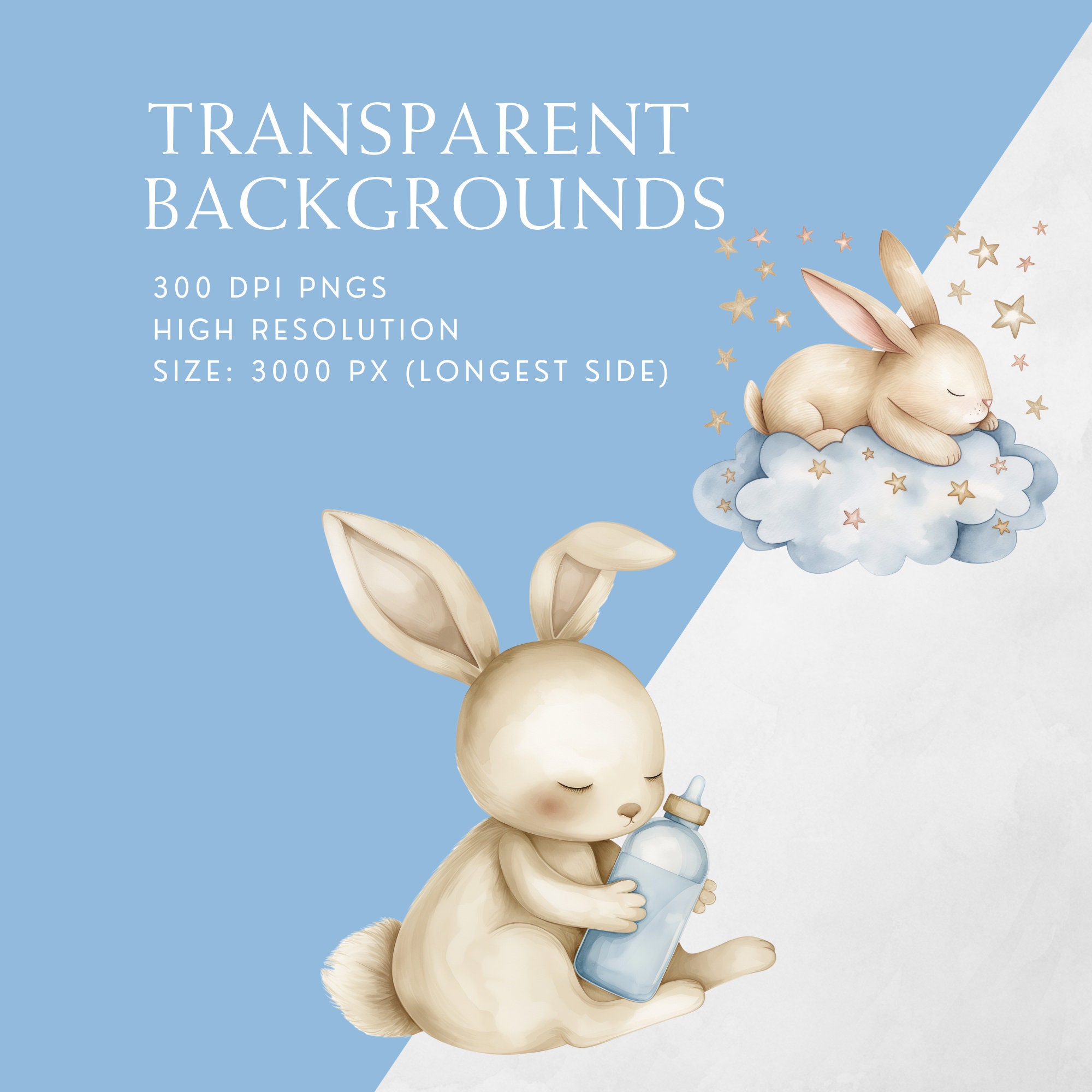 Sleeping Baby Bunny Clipart PNG Watercolor, Cute Blue Boy Baby Rabbit ...