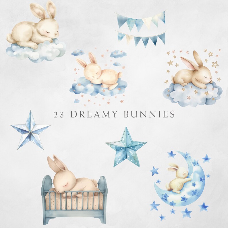 Sleeping Baby Bunny Clipart PNG Watercolor, Cute Blue Boy Baby Rabbit ...