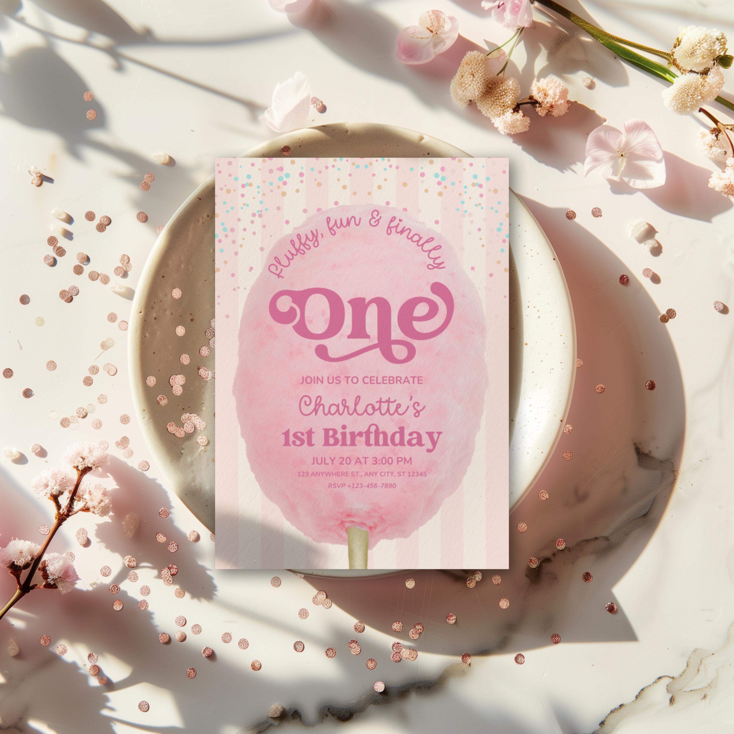 Cotton Candy Theme Birthday Invitation, Editable Cotton Candy Girls ...