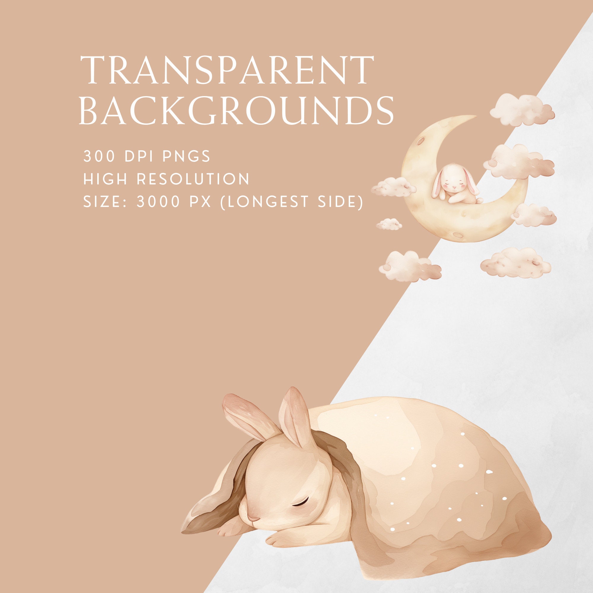 Sleeping Baby Bunny Clipart PNG Watercolor, Cute Beige Boho Baby Rabbit ...