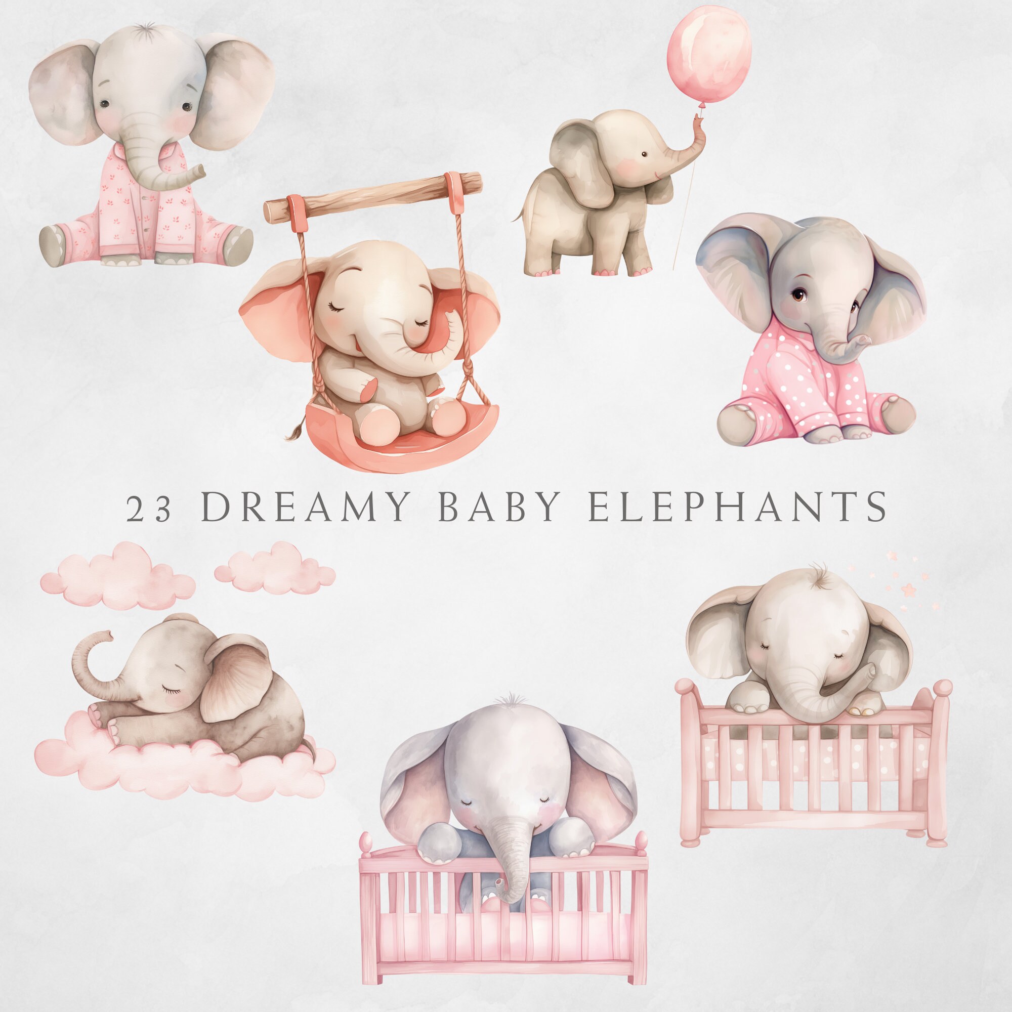 Sleeping Baby Elephant Clipart PNG Watercolor, Cute Pink Baby Girl ...