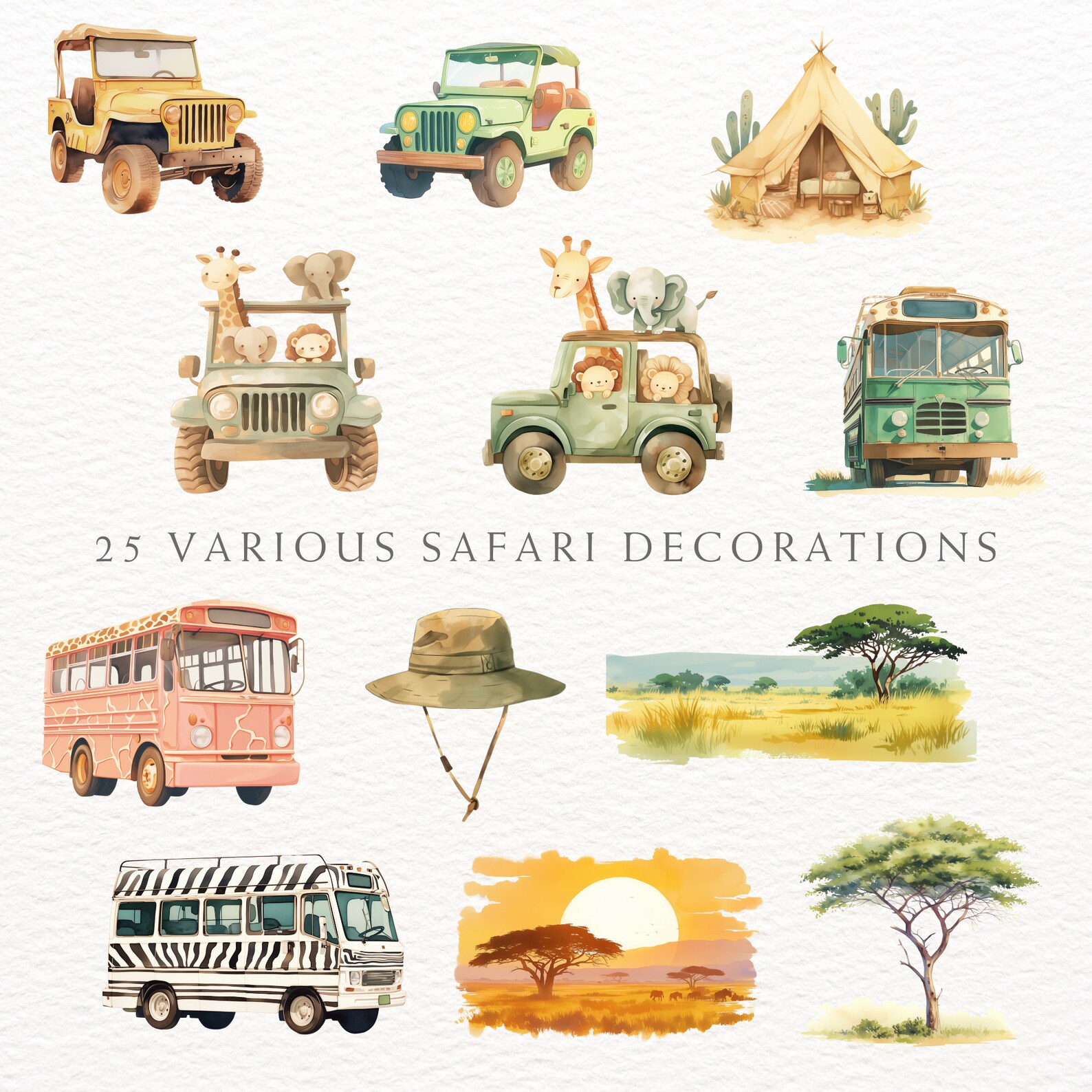 Baby Safari Animals Clipart PNG Watercolor, Cute African Jungle Animals ...