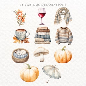 Cozy Autumn Fall Girl Clipart Bundle Watercolor PNG, Cozy Fall Autumn ...