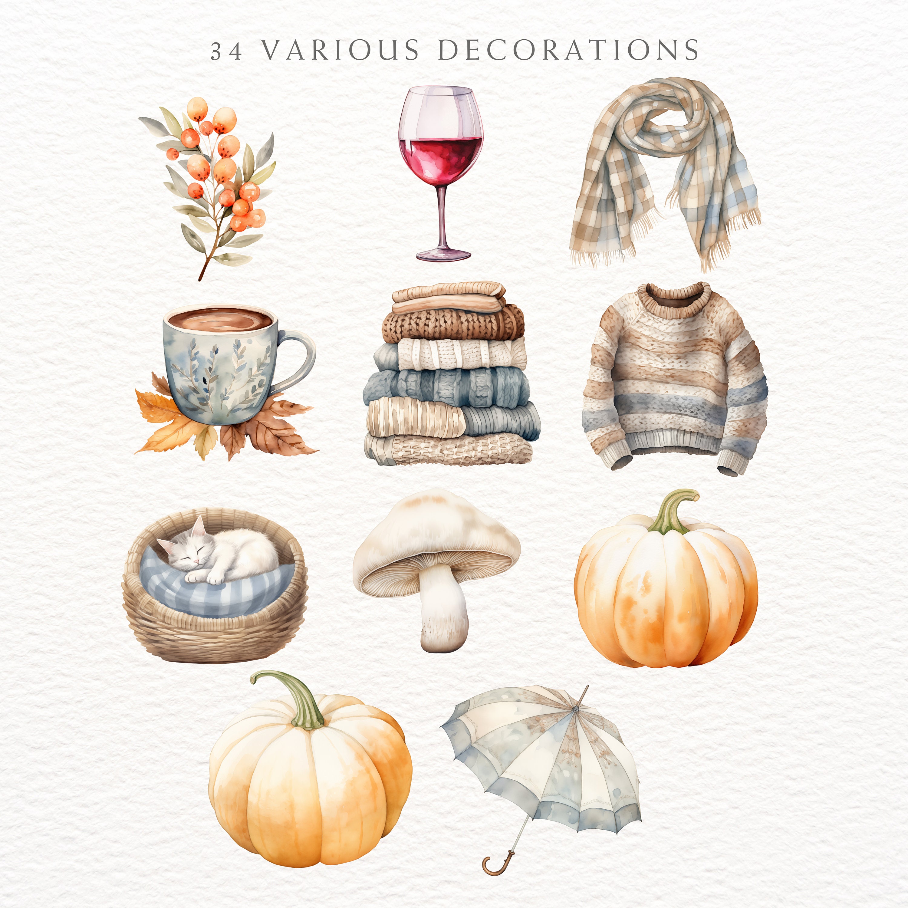 Cozy Autumn Fall Girl Clipart Bundle Watercolor PNG, Cozy Fall Autumn ...