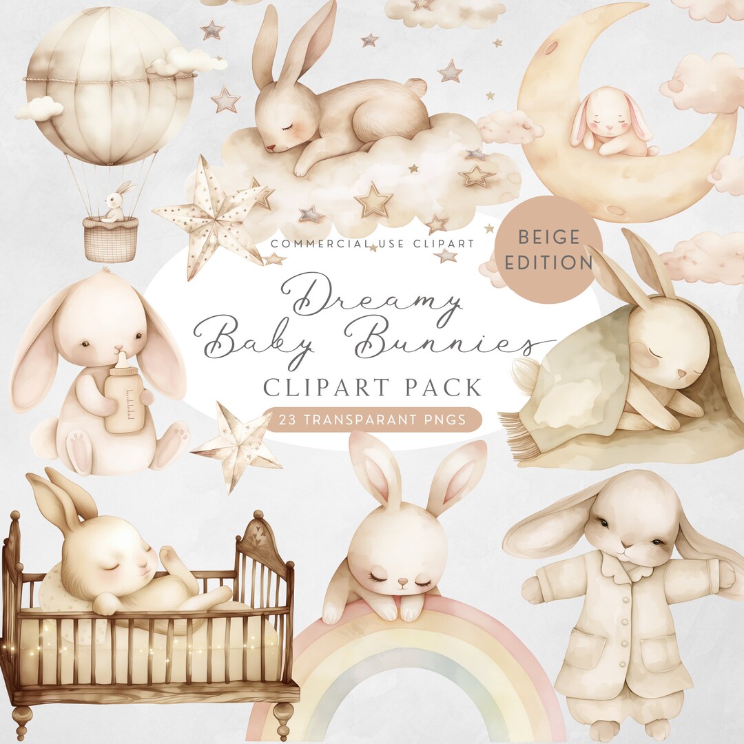 Sleeping Baby Bunny Clipart PNG Watercolor, Cute Beige Boho Baby Rabbit ...