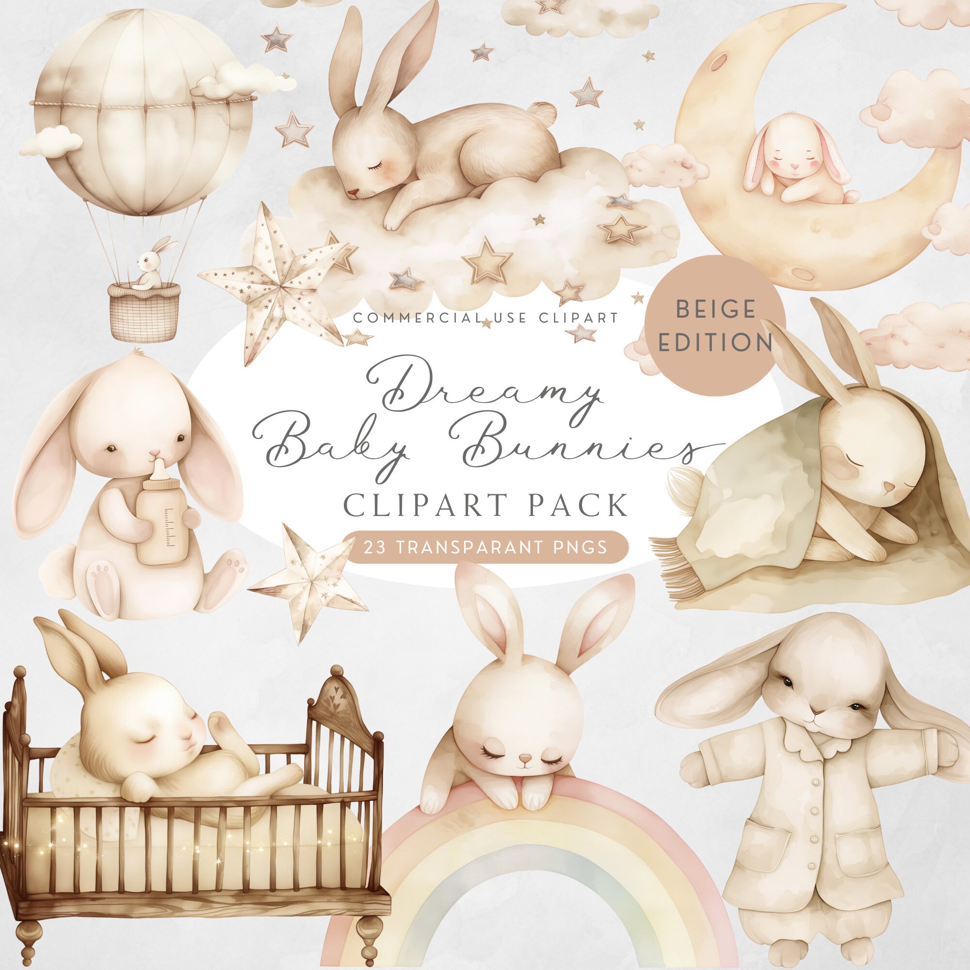 Sleeping Baby Bunny Clipart PNG Watercolor, Cute Beige Boho Baby Rabbit ...