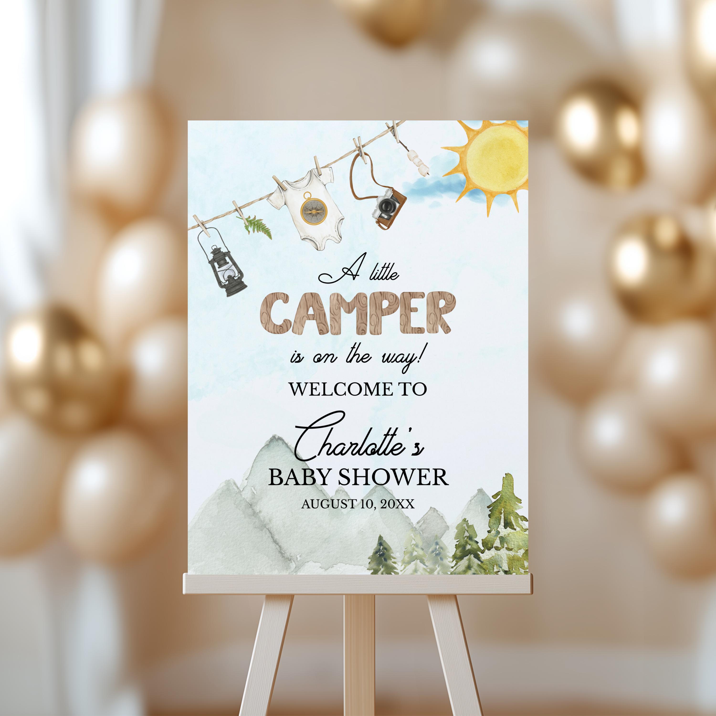Little Camper Baby Shower Welcome Sign, Editable Camping Welcome Sign ...
