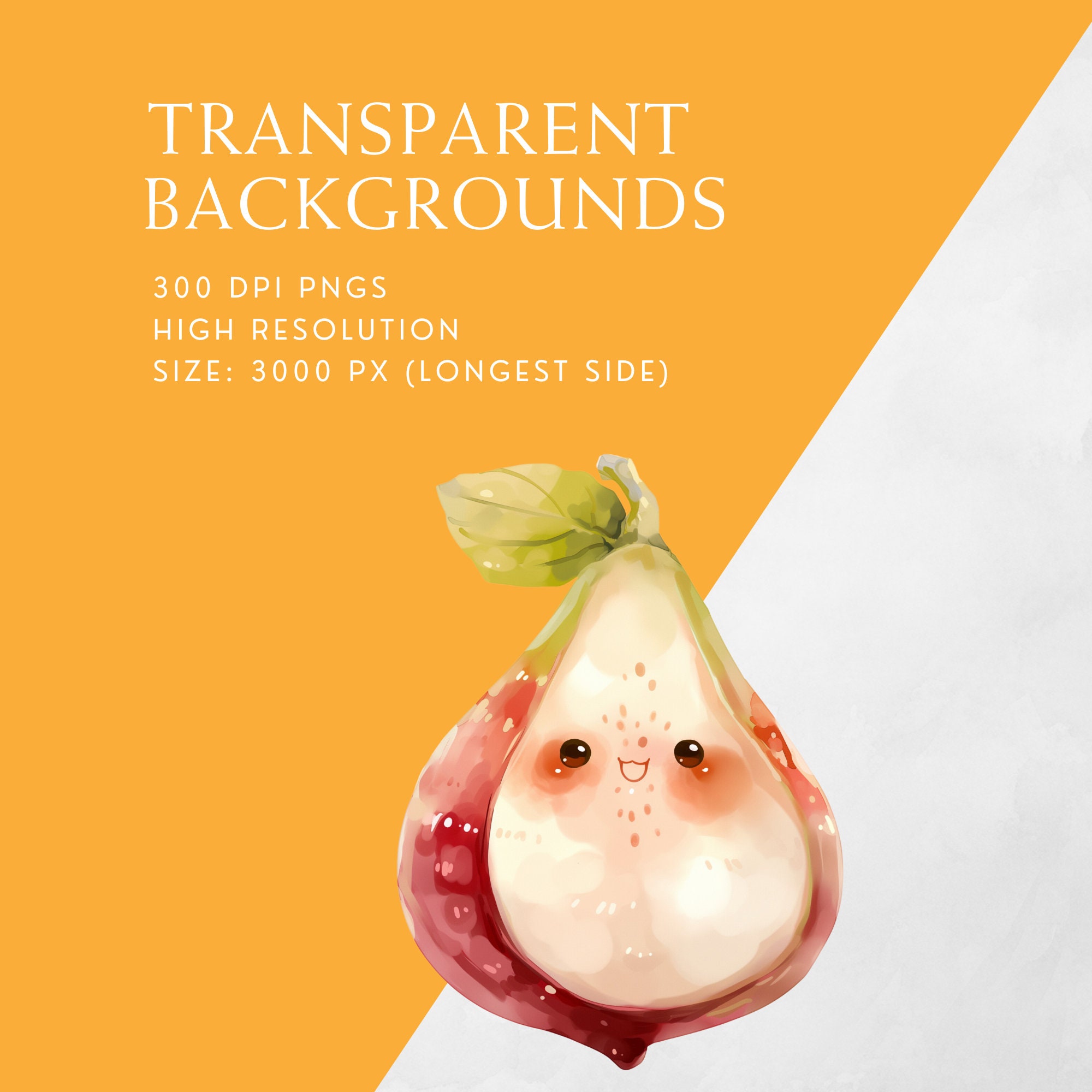 Cute Kawaii Fruits Clipart PNG Watercolor, Kawaii Tropical Fruit Apple ...