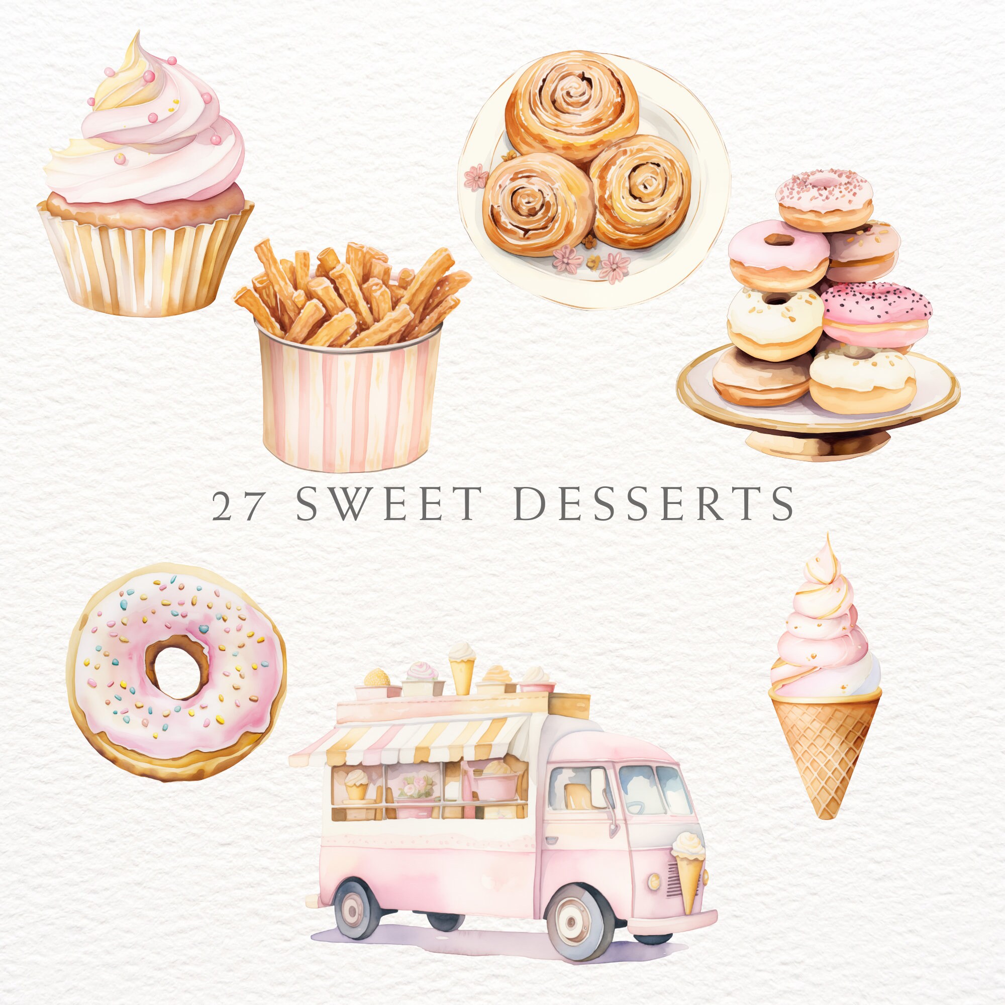 Dessert Clipart Watercolor Pie, Ice Cream Smore Cookie Macaron ...