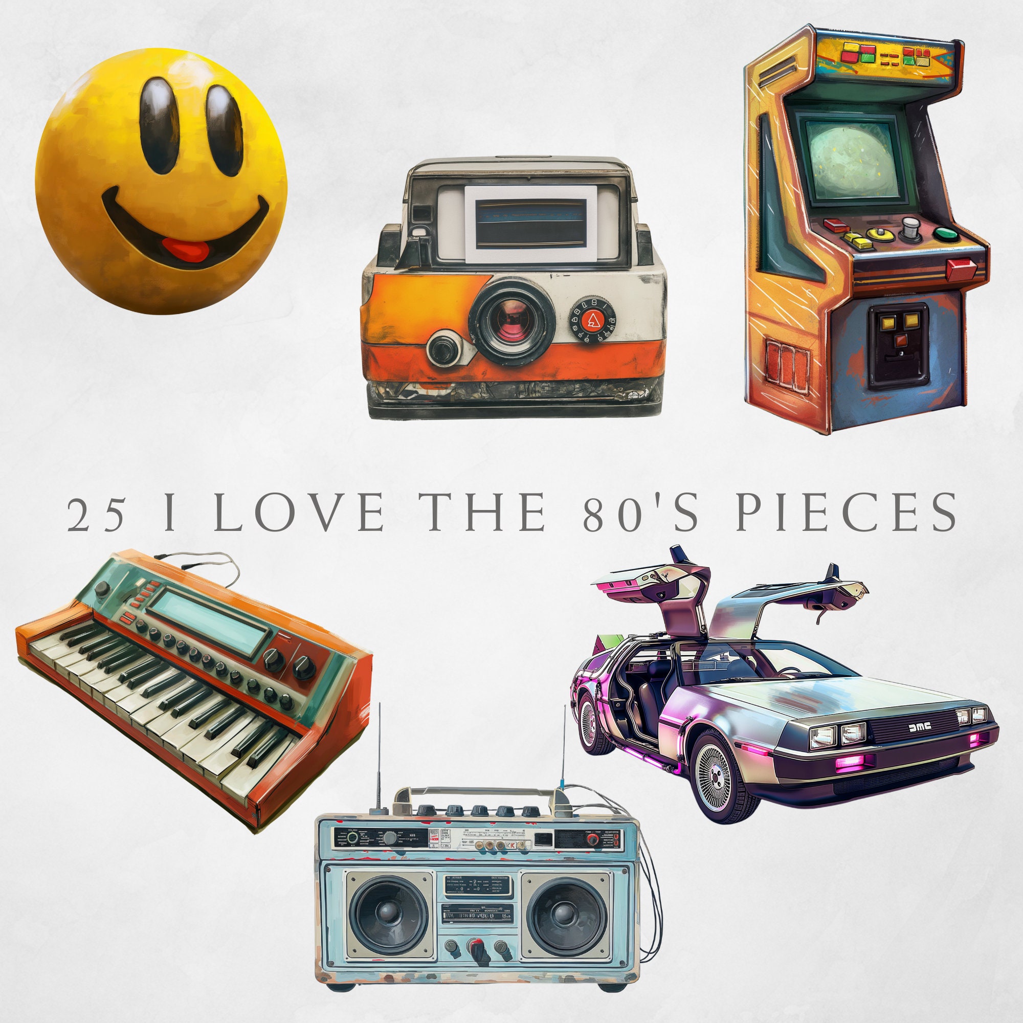 80s Retro Clipart Bundle PNG Watercolor, Vintage 80s Neon 1980s ...