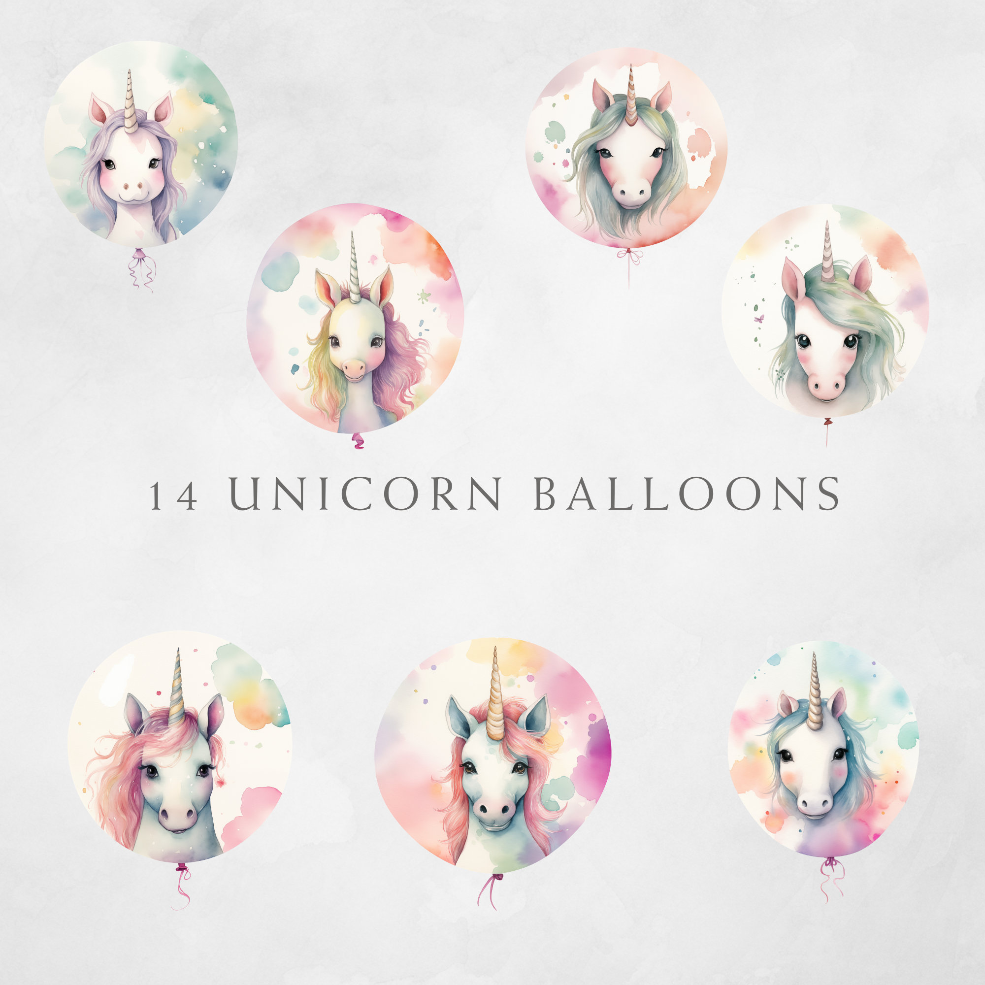 Unicorn Balloons Watercolor Clipart PNG, Cute Pastel Unicorn Birthday ...
