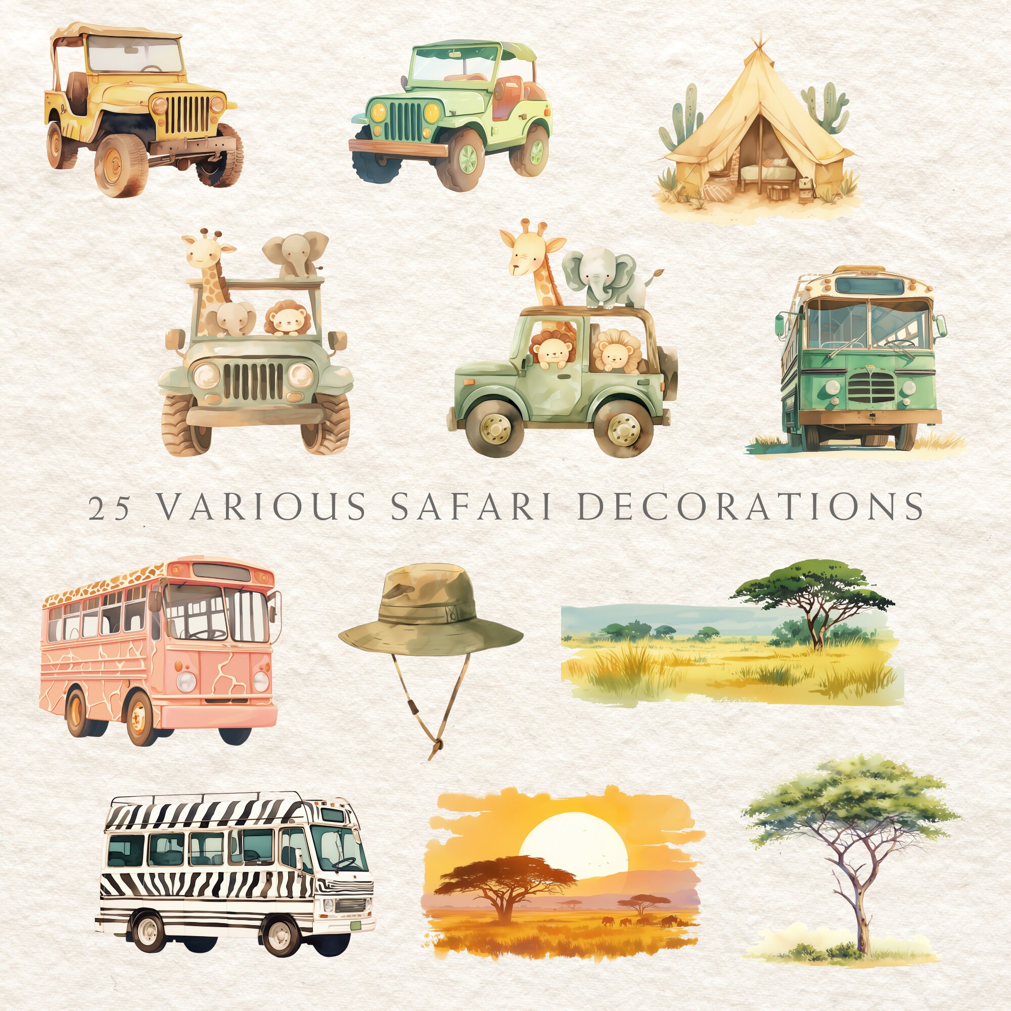 Baby Safari Animals Clipart PNG Watercolor, Cute African Jungle Animals ...