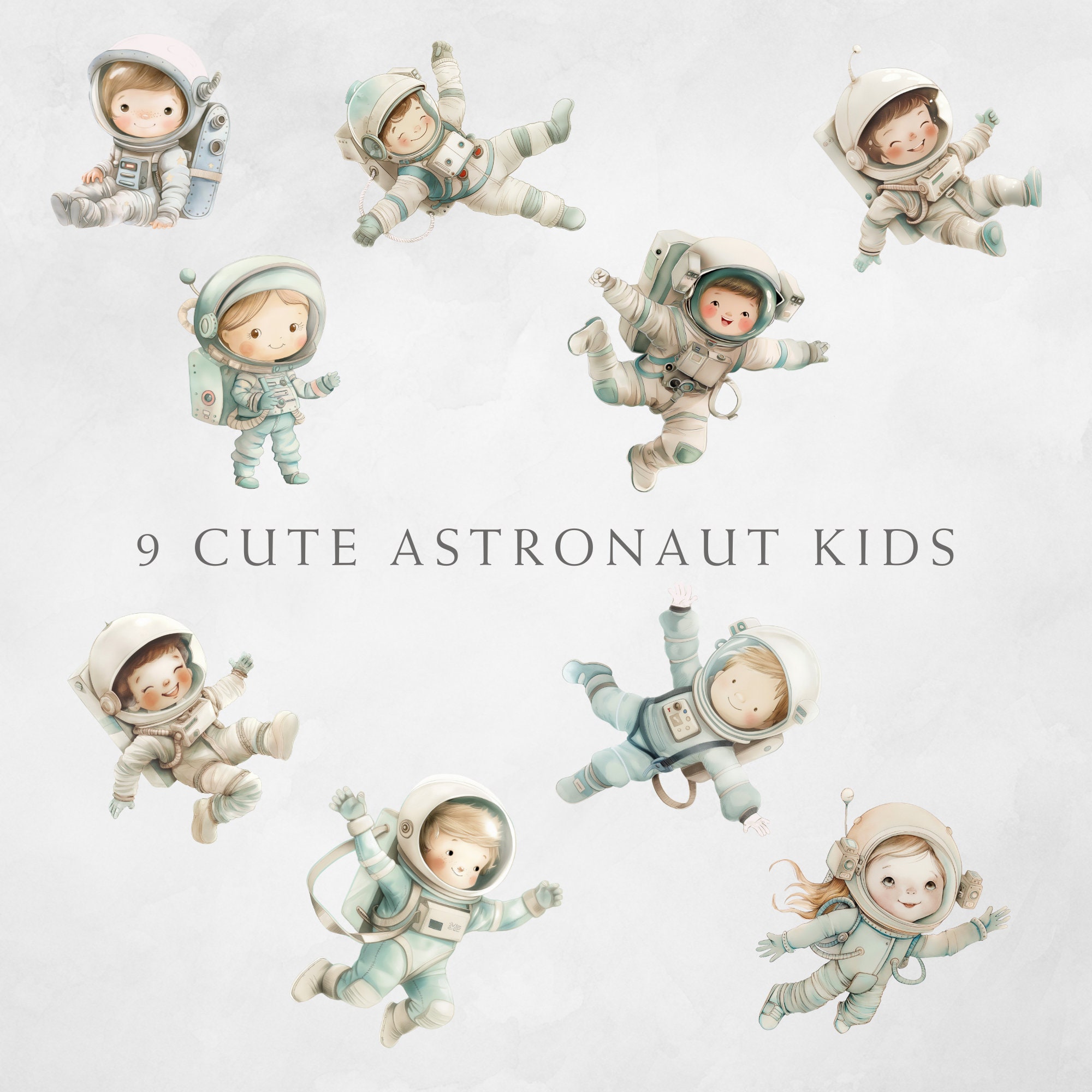 Watercolor Cute Space Astronaut Clipart Bundle, Outer Space Rocket ...